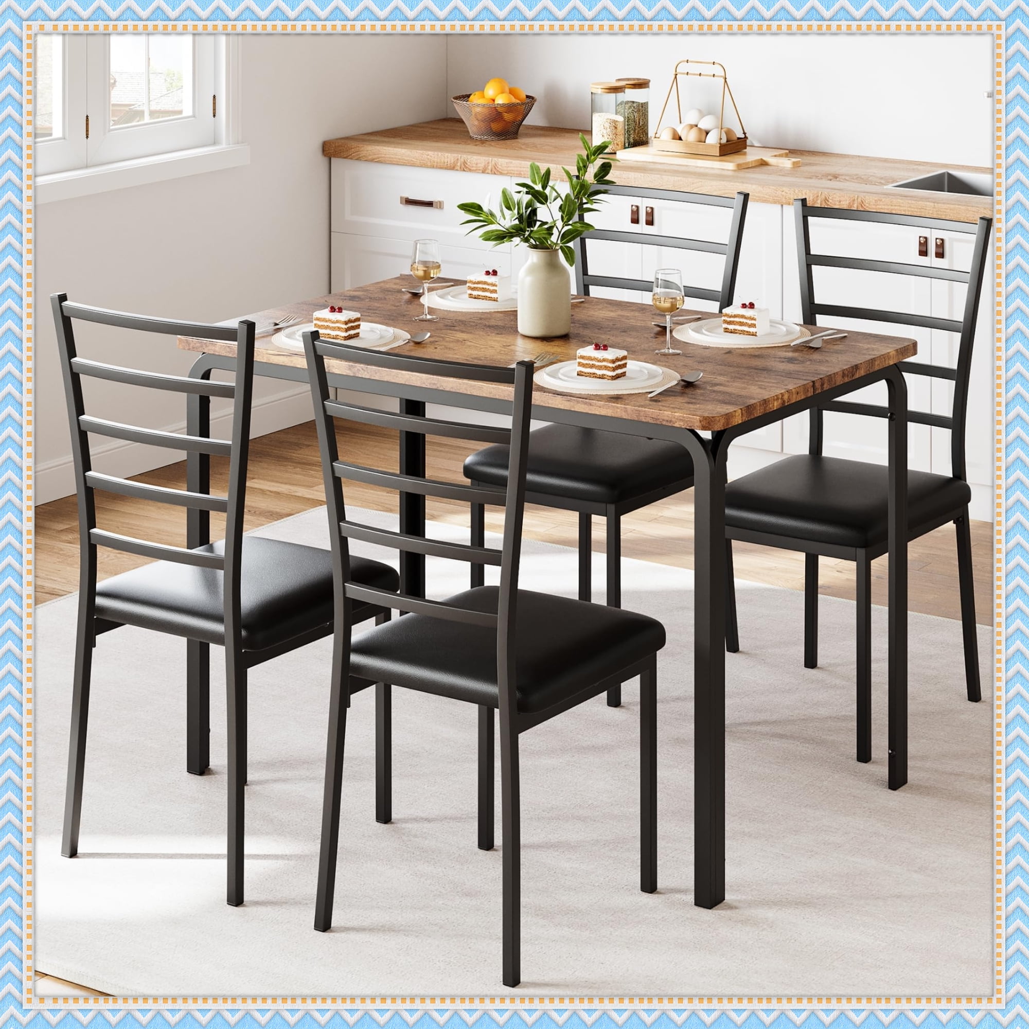 5-Piece Dining Table Set for 4, Space-Saving Kitchen Table and Chairs ...