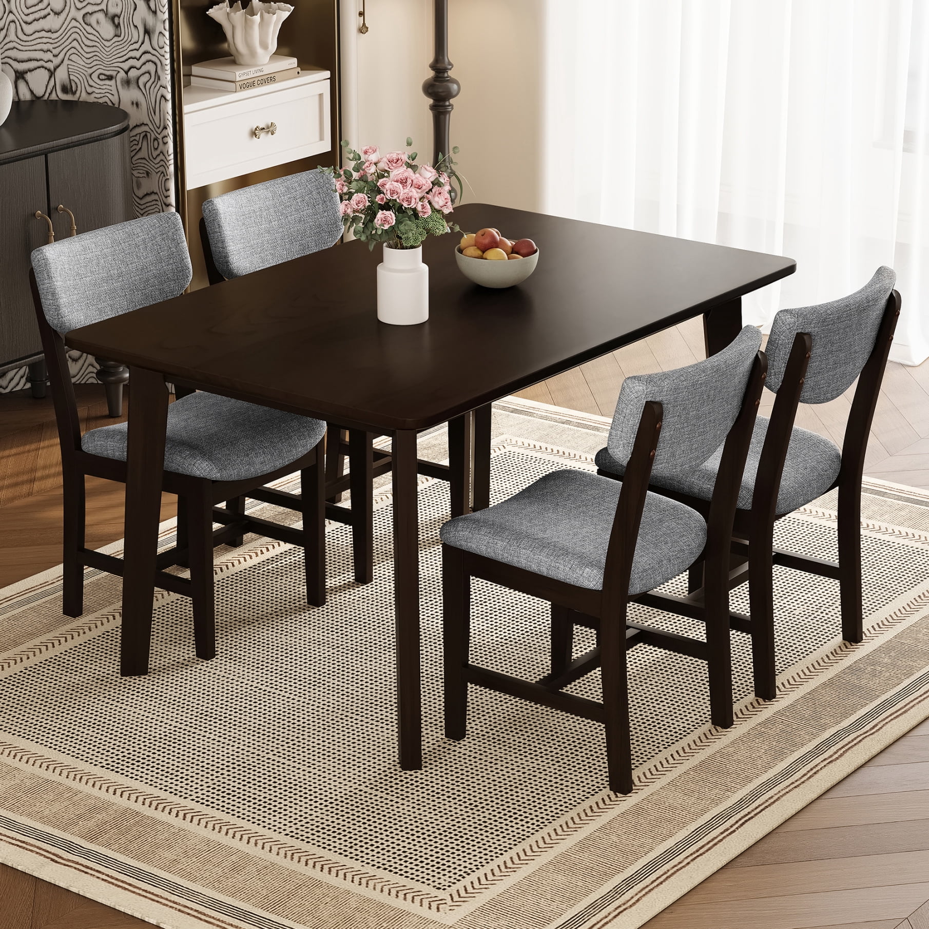 5-Piece Dining Table Set for 4, Wooden Breakfast Table Set with 4 ...