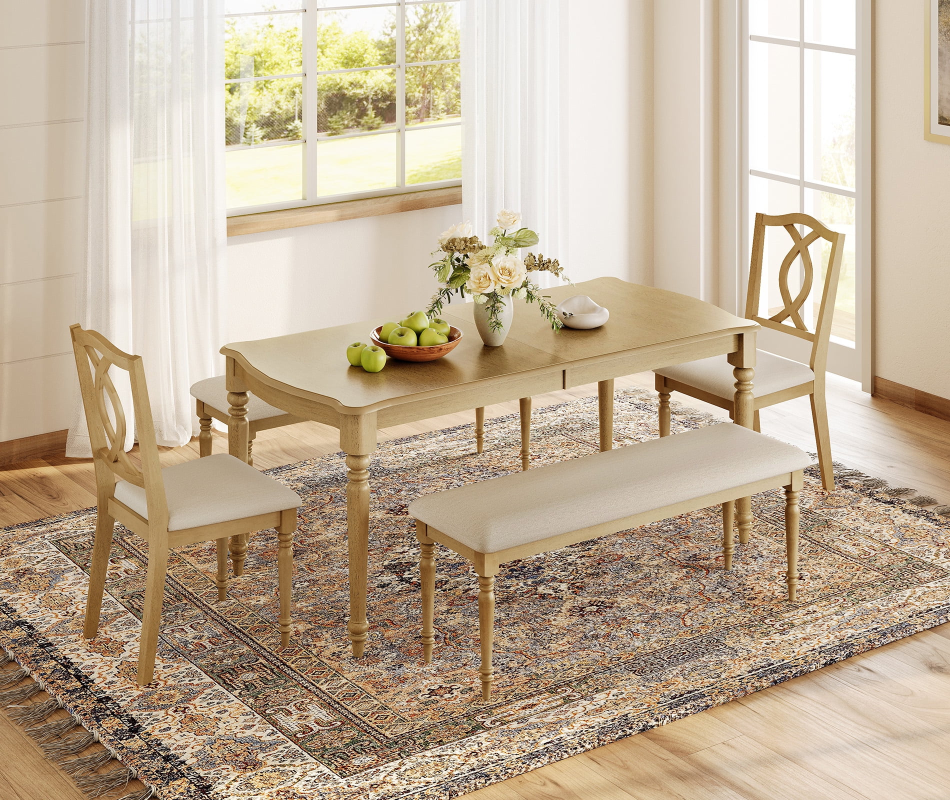5 Piece Dining Table Set for 6-8 People - Includes One Dining Table, 2 ...