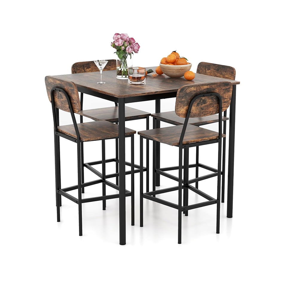5-Piece Dining Table Set with Counter Height Table and 4 Bar Stools ...