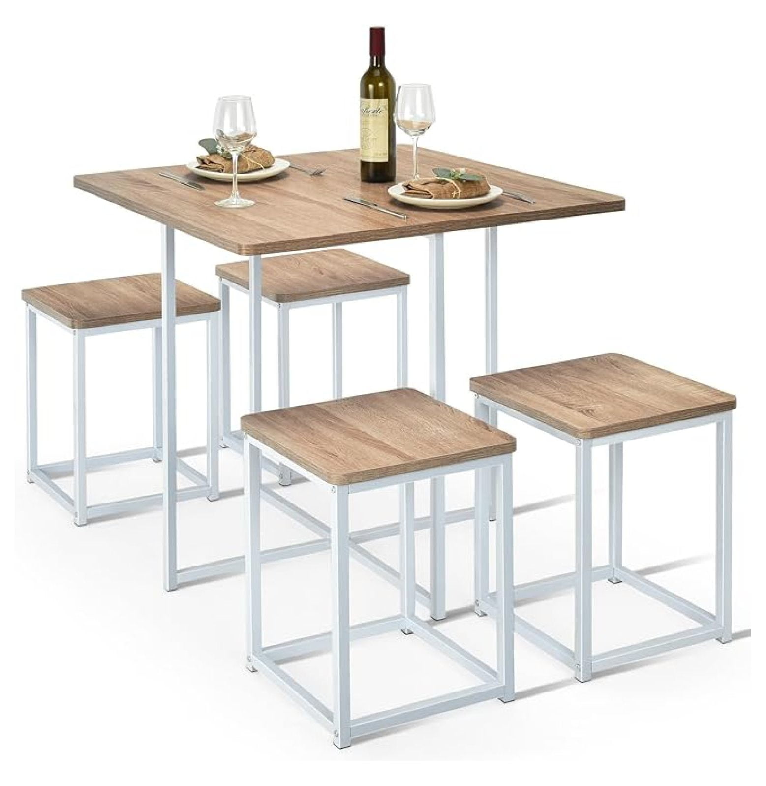 5 Piece Dining Table Set, Dining Set for 4 with Square Stools, Small ...