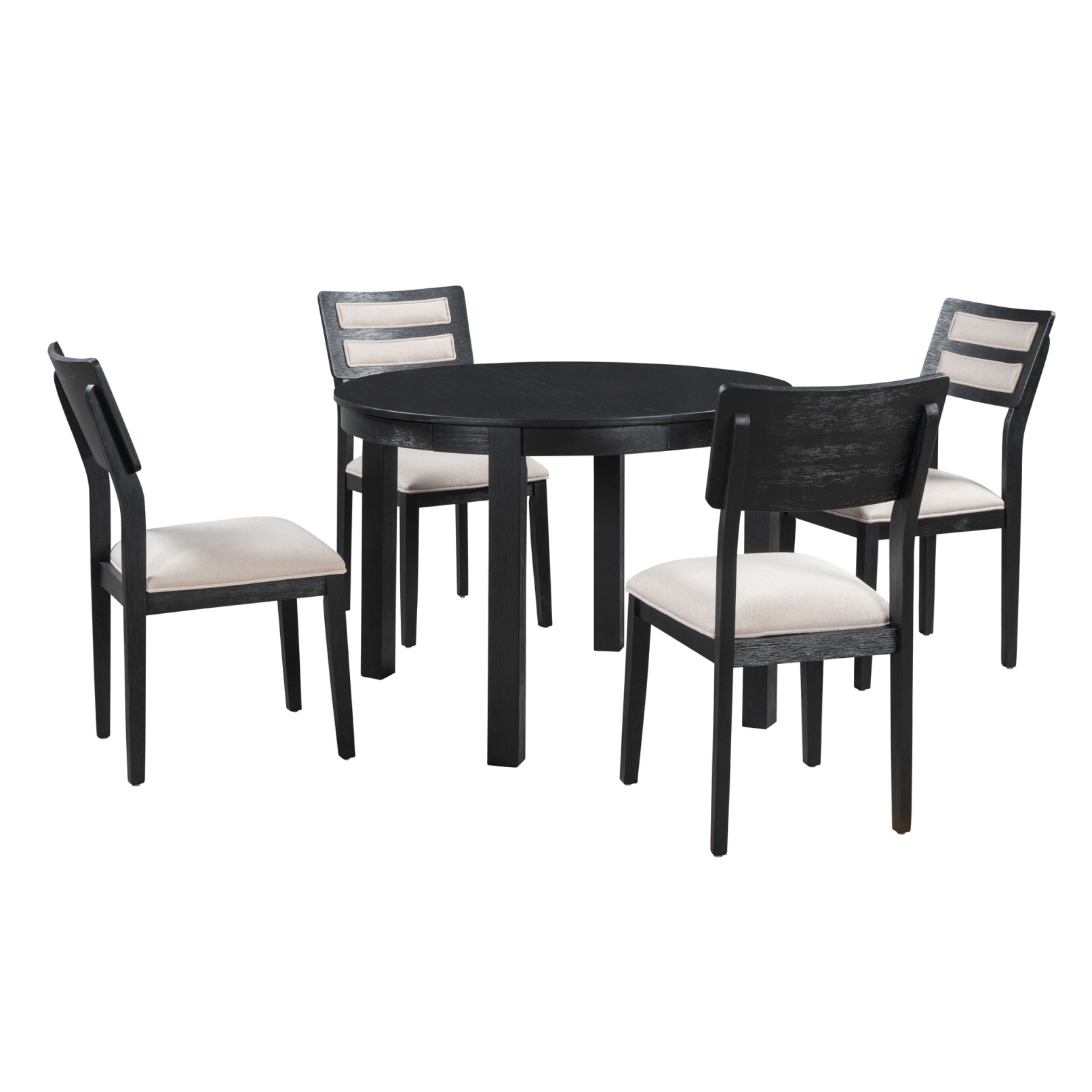 5-Piece Dining Table Set with Extendable Table and 4 Upholstered Chairs ...