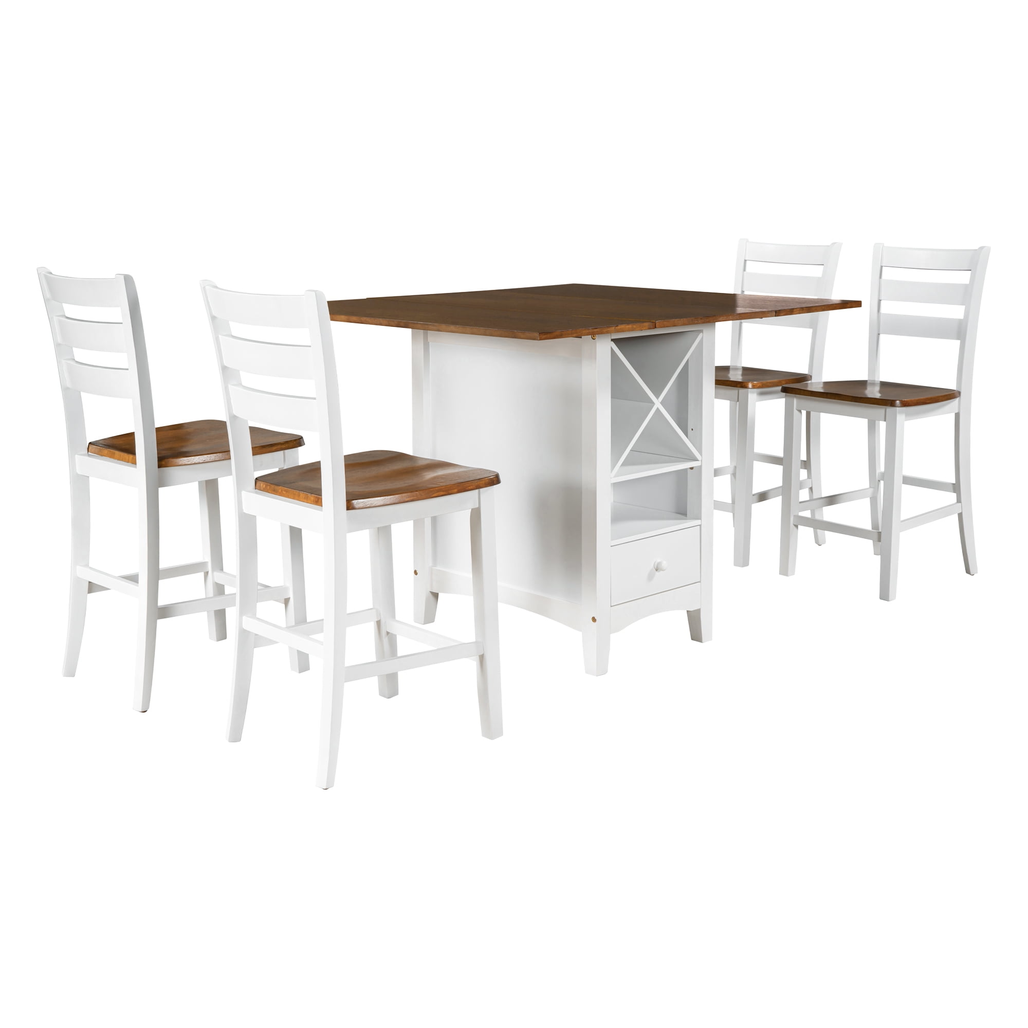 5-Piece Dining Table Set,Extendable Drop Leaf Table Set with 4 Chairs ...