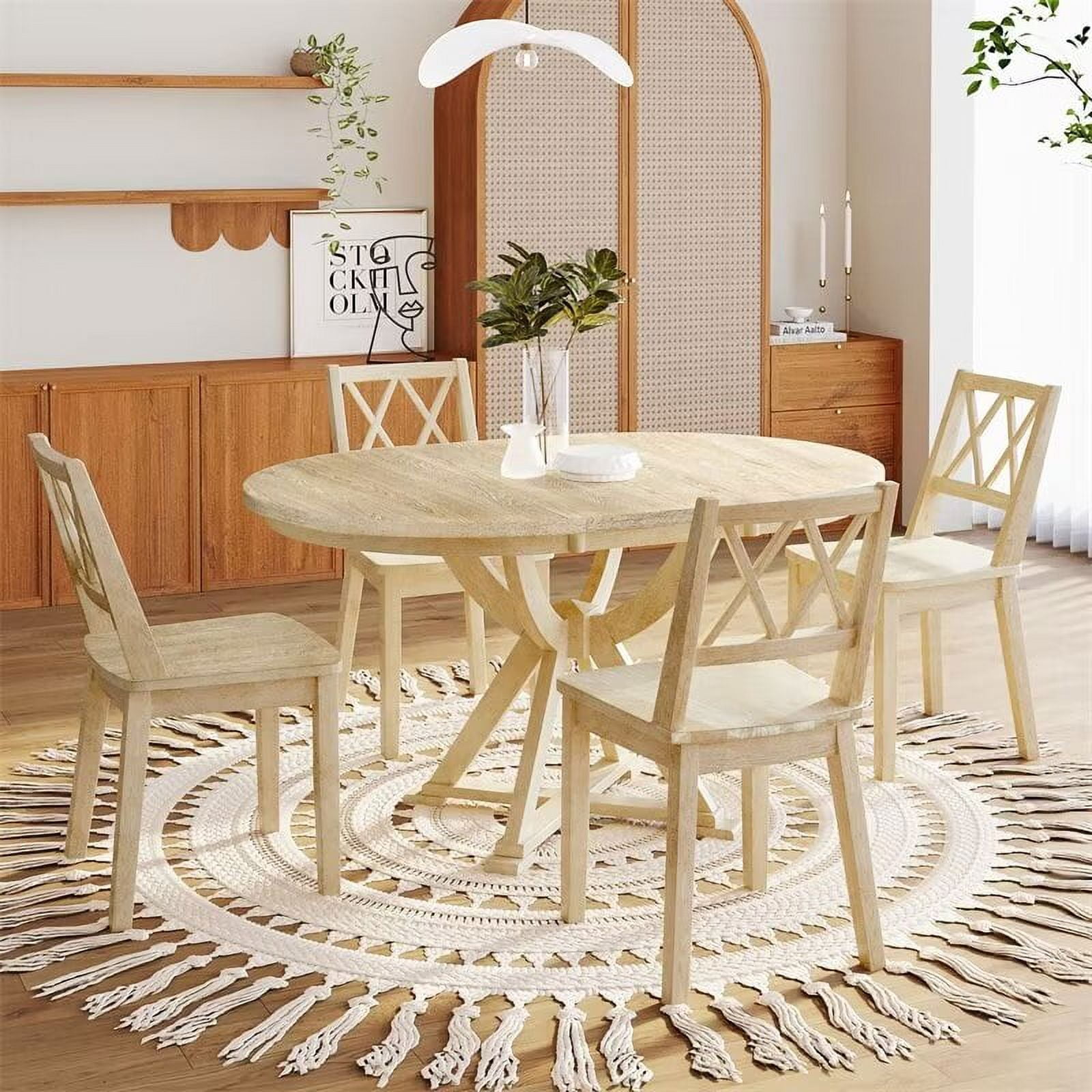 5-Piece Dining Table Set, Extendable Round Dining Table with 15.7 ...