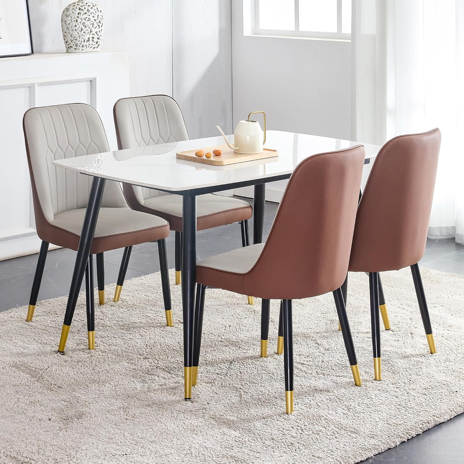 5 Piece Dining Table Set,Faux Marble Dining Table Set for 4-6,White ...