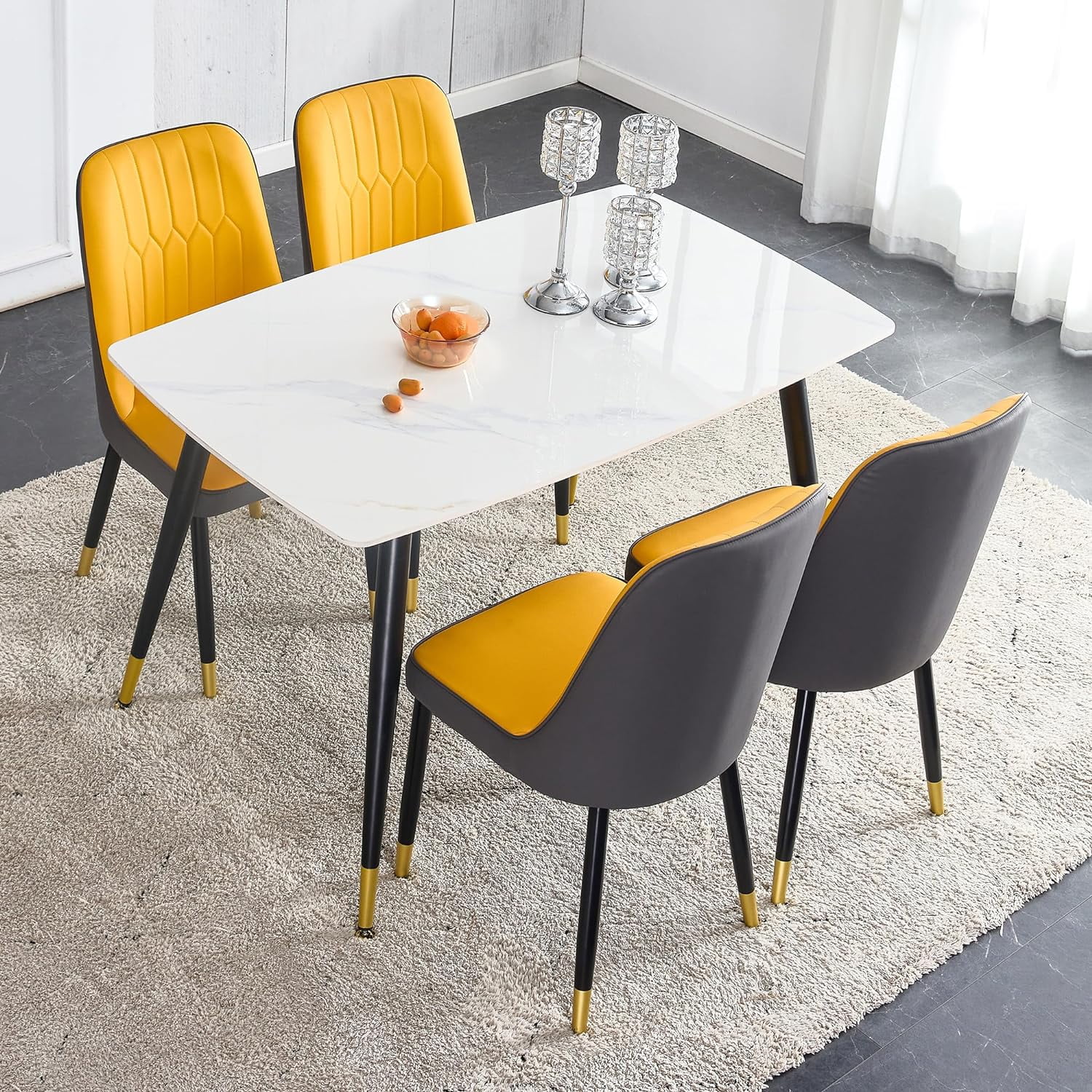 5 Piece Dining Table Set,Faux Marble Dining Table Set for 4-6,White ...