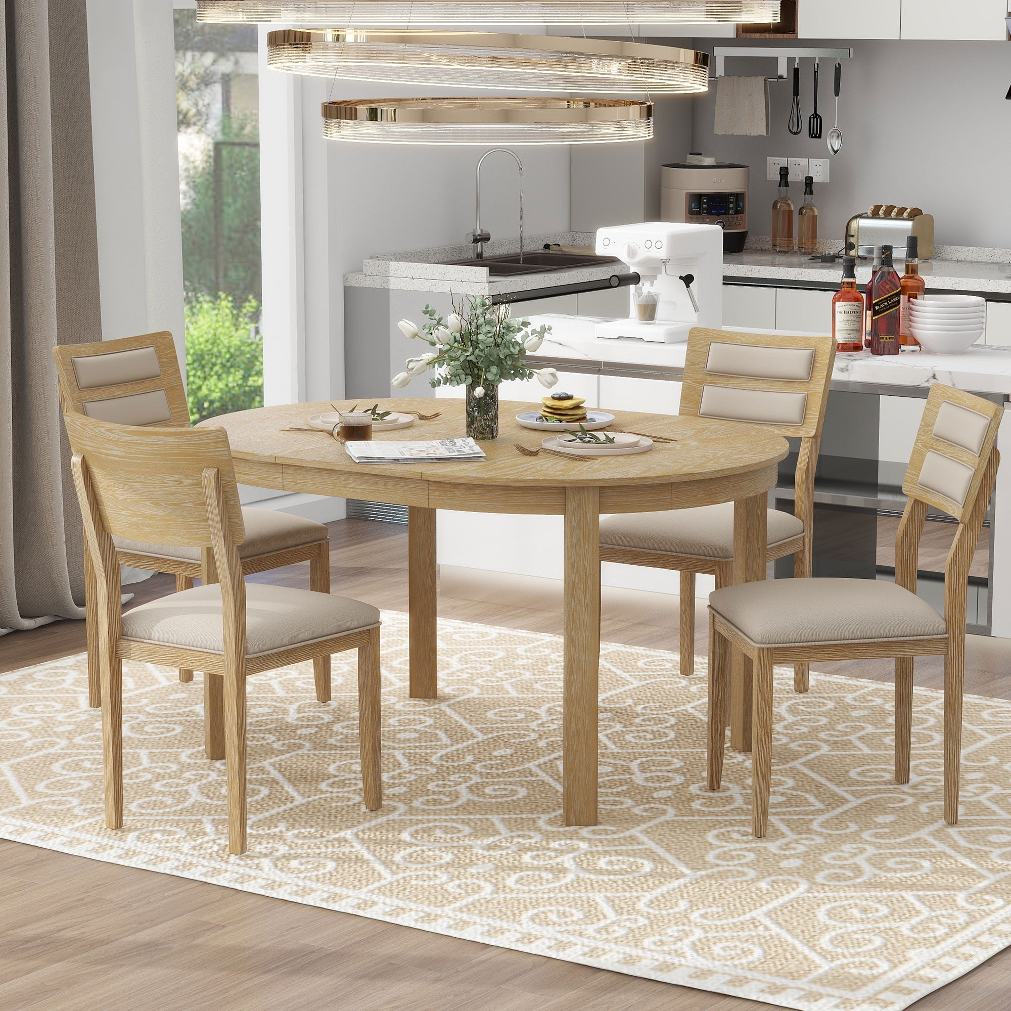 5-Piece Dining Table Set, Halokin Farmhouse Dining Room Set with ...