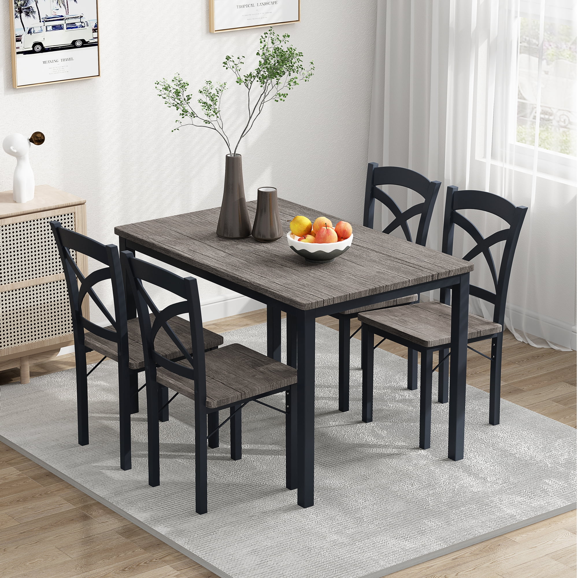 5-Piece Dining Table Set Home Kitchen Table and Chairs Industrial ...