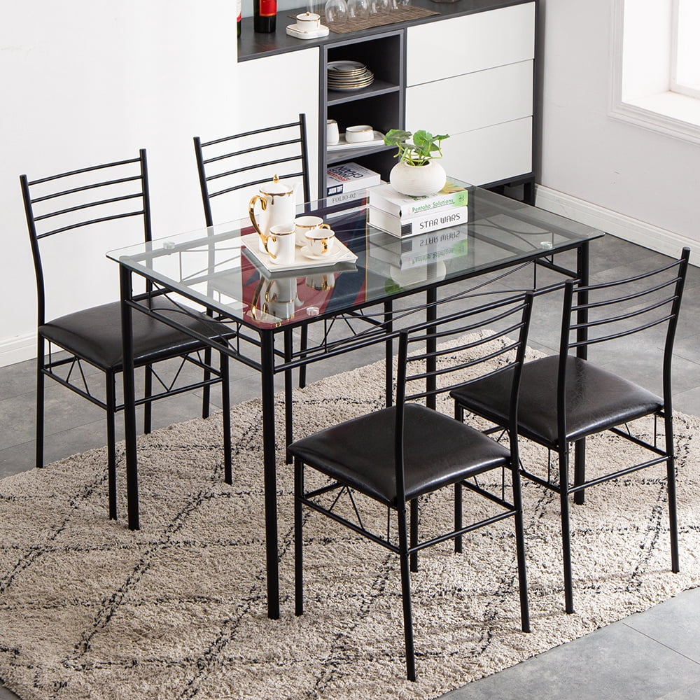 5 Piece Dining Table Set, Kitchen Table and Chairs Set with Glass Top ...