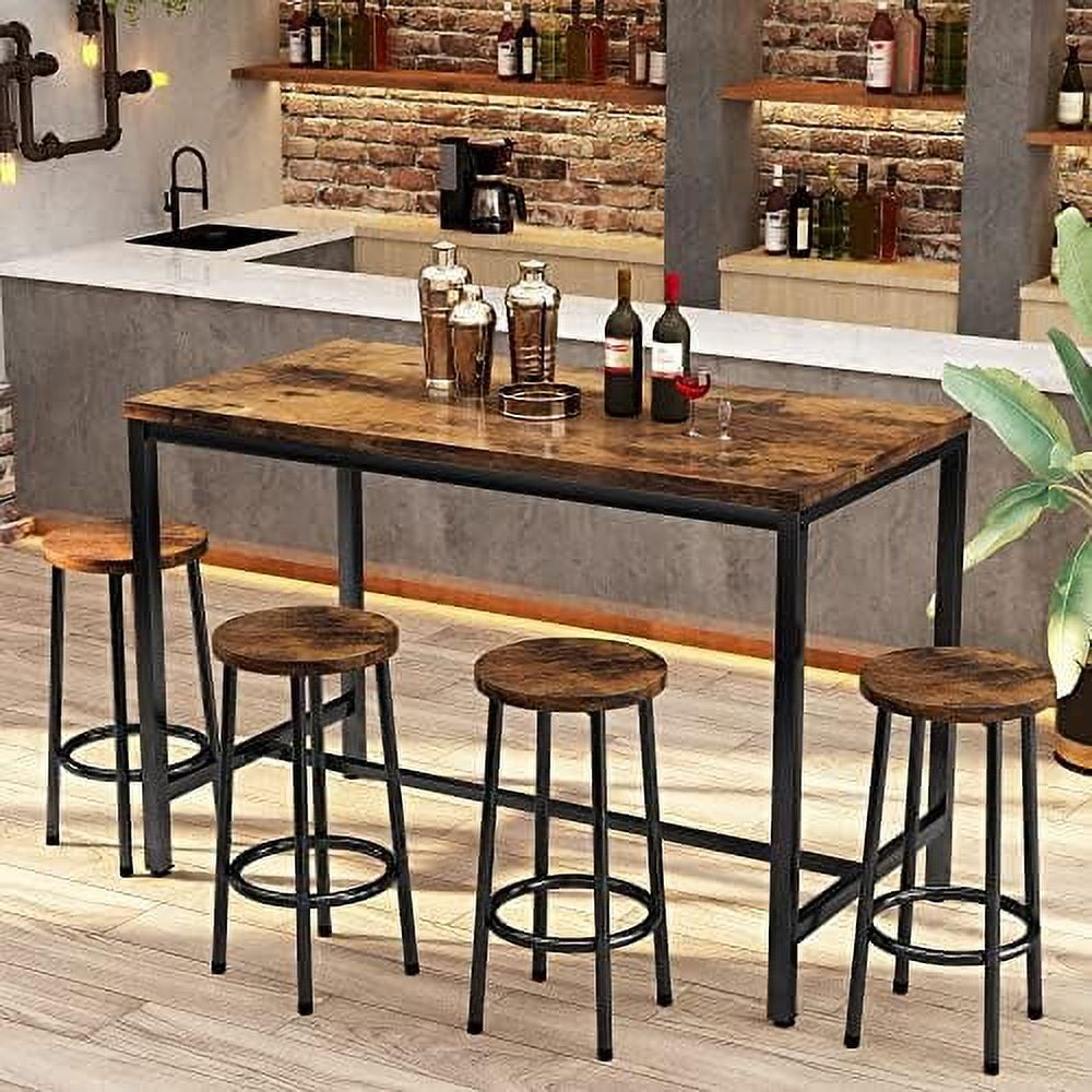 5-Piece Dining Table Set, Kitchen Table and Chairs Set for 4, Industrial Outdoor Bar Table with ...