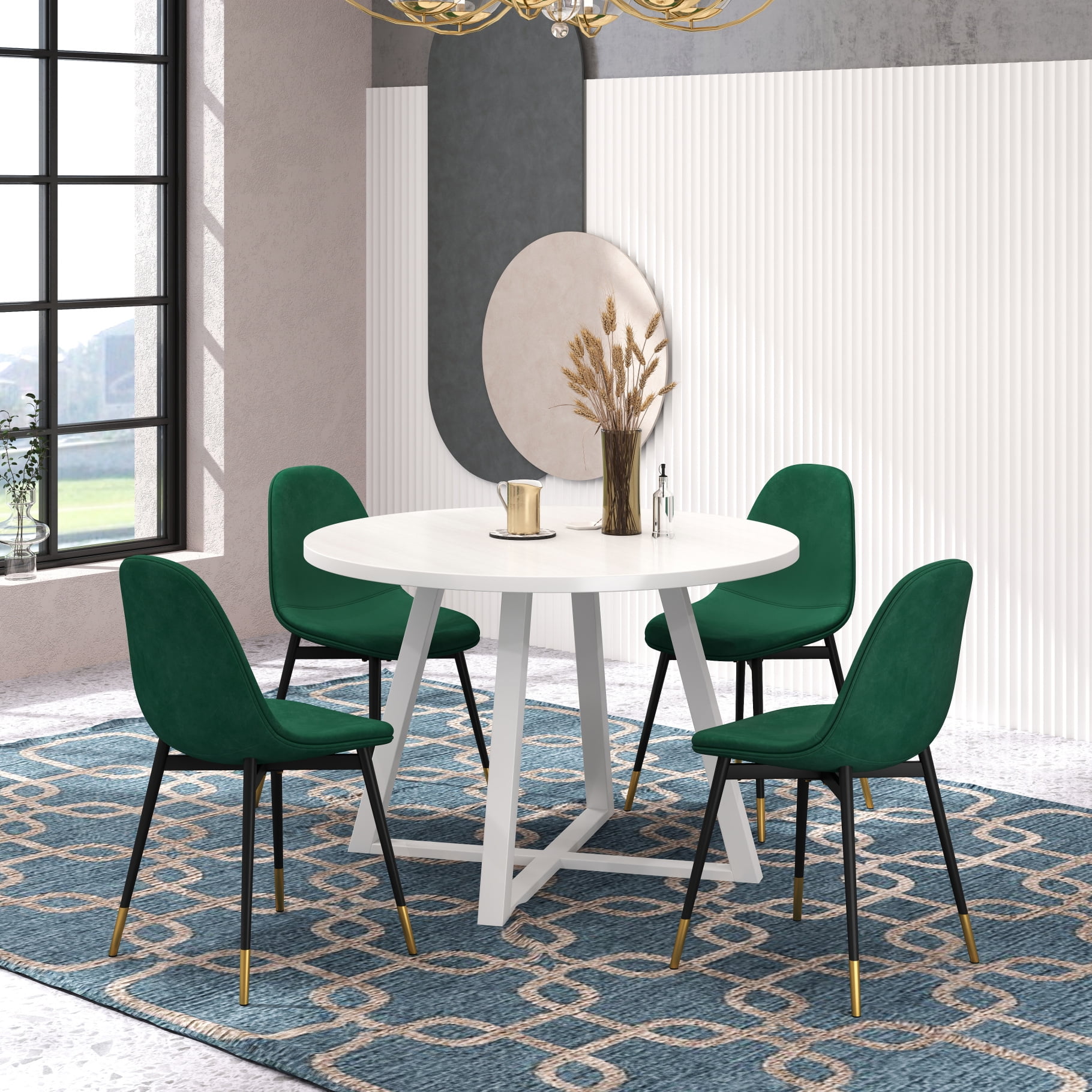 5-Piece Dining Table Set, Mid-Century 45" Round Dining Table with 4 ...
