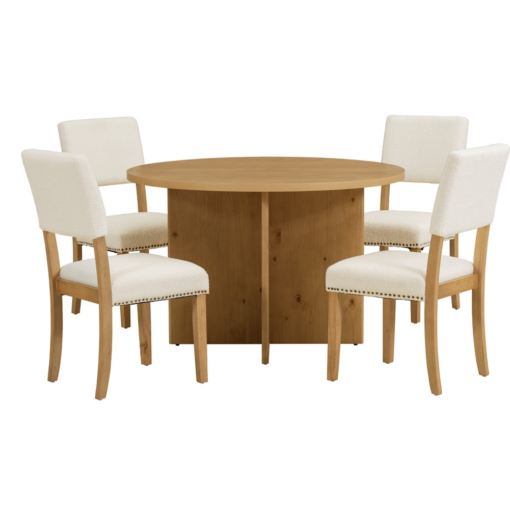 5 Piece Dining Table Set, Modern Wooden Round Kitchen Table With ...