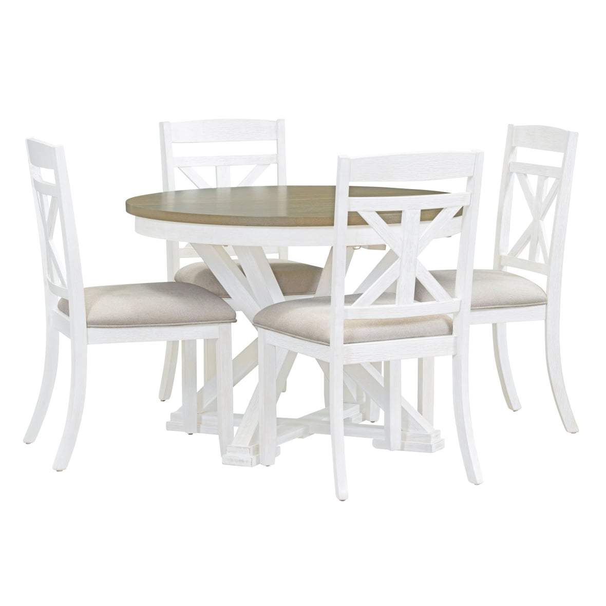 5-Piece Dining Table Set, Retro Extendable Round Table and 4 ...