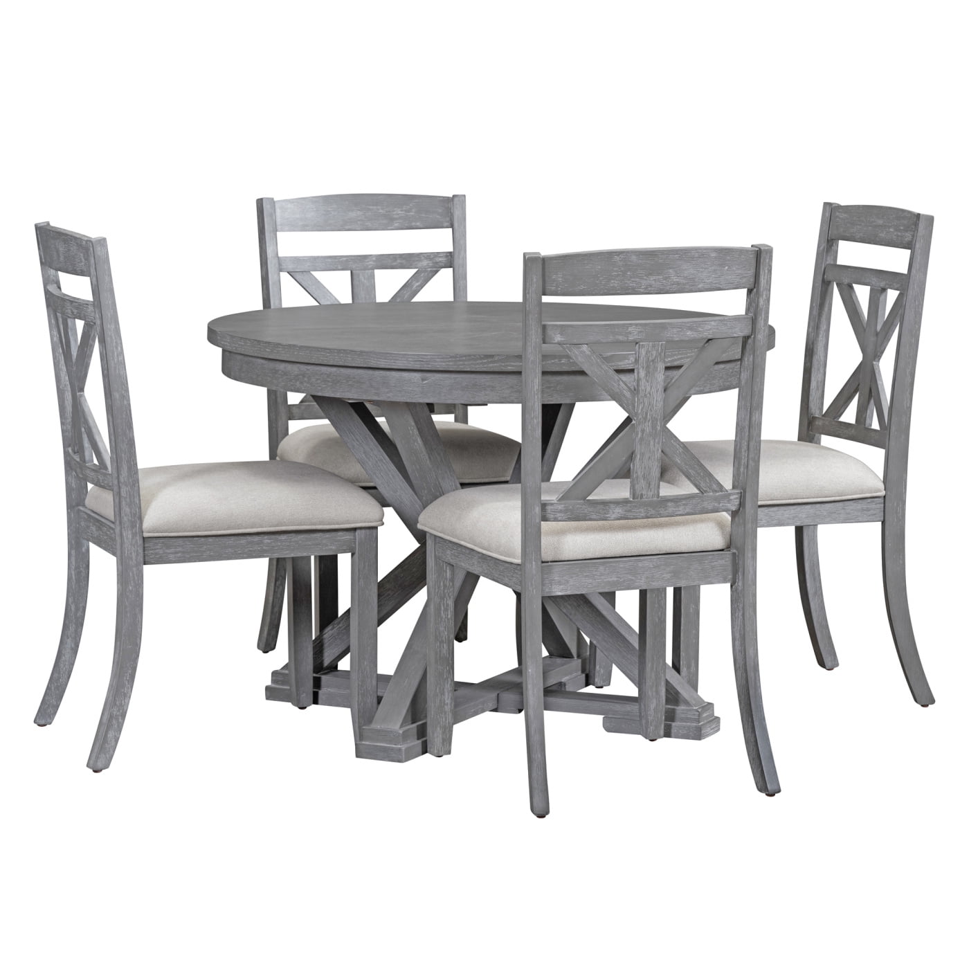 5-Piece Dining Table Set, Retro Extendable Round Table and 4 ...
