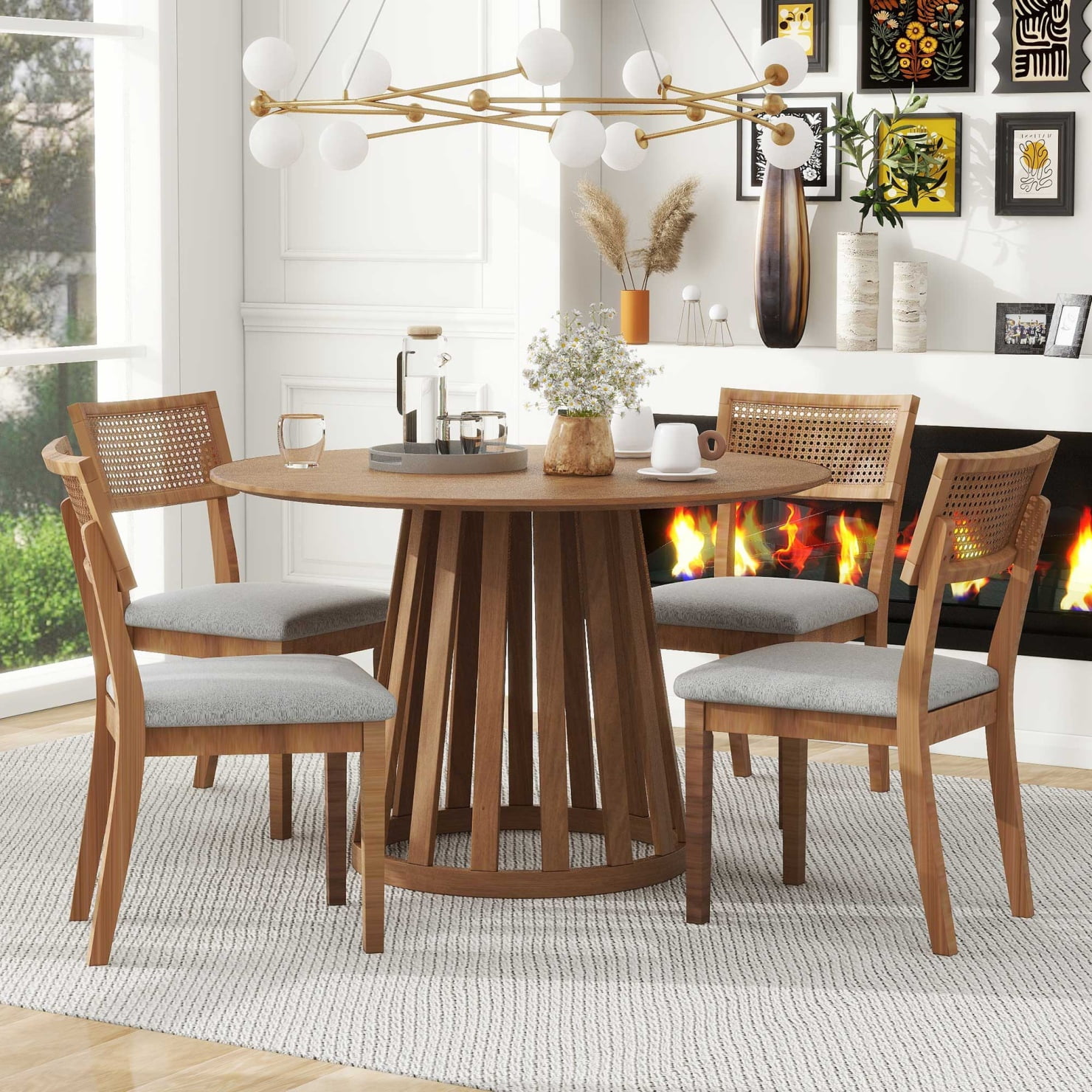 5 Piece Dining Table Set, Retro Style Kitchen Table Set with 1 Round ...