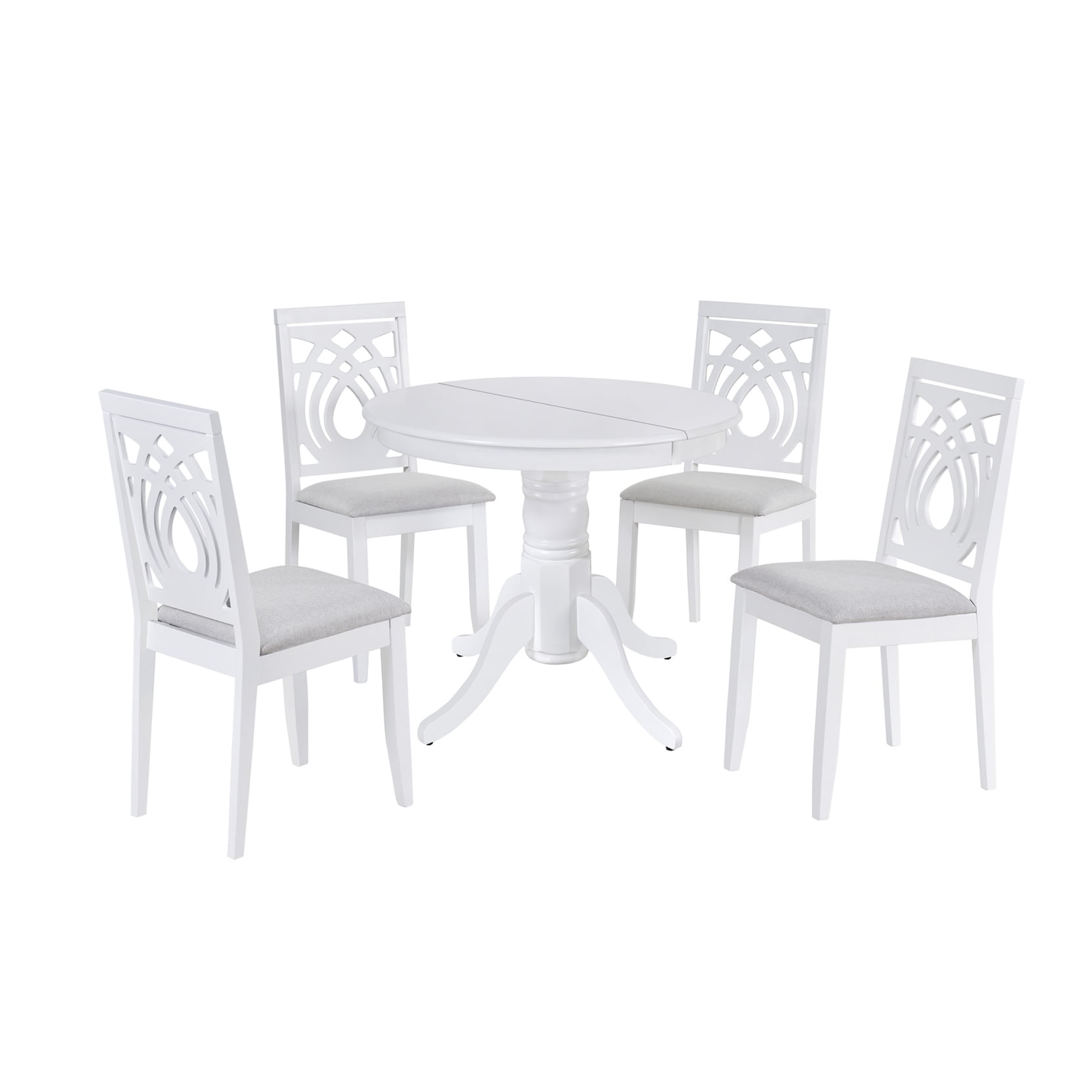 5-Piece Dining Table Set, Round Kitchen Dining Table Set with 1 Folded ...