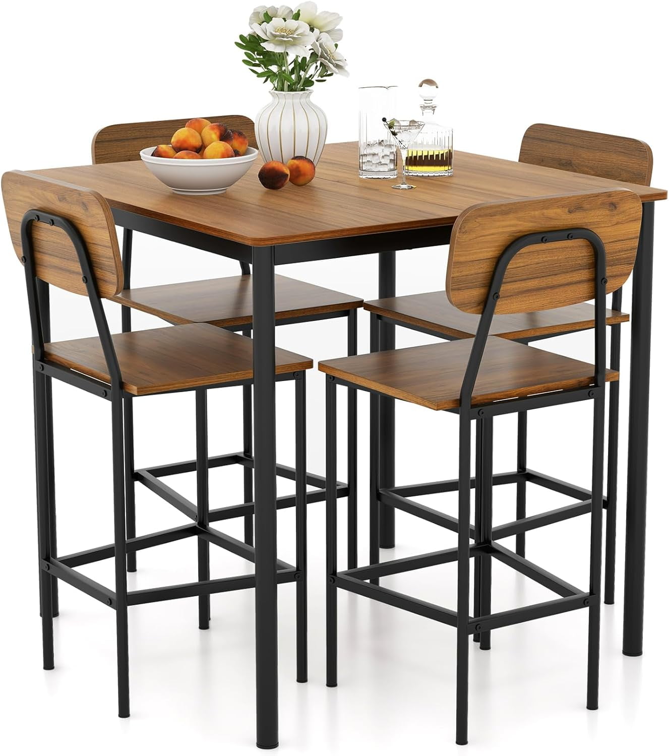 5-Piece Dining Table Set W/Counter Height Table & 4 Bar Stools ...