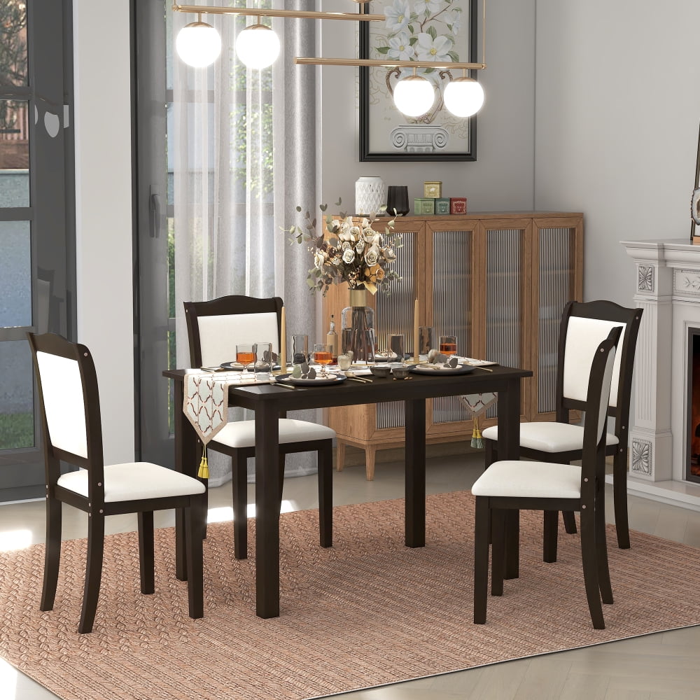 5 Piece Dining Table Set, Wood Modern Rectangular Dining Table with 4 ...