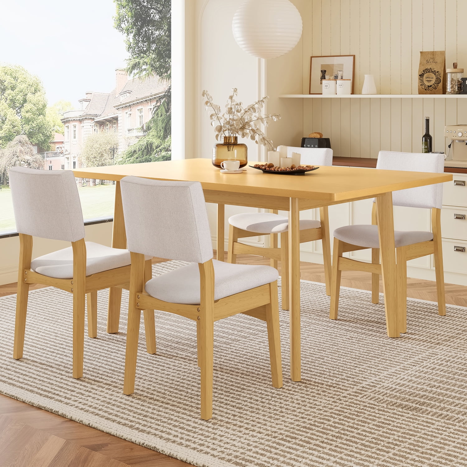 5-Piece Dining Table Set, Wooden Dining Roon Table and Stackable Chairs ...