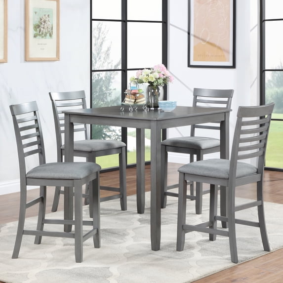 5 Piece Dining Table Set, Wooden Dining Square Table Set for 4, Counter ...
