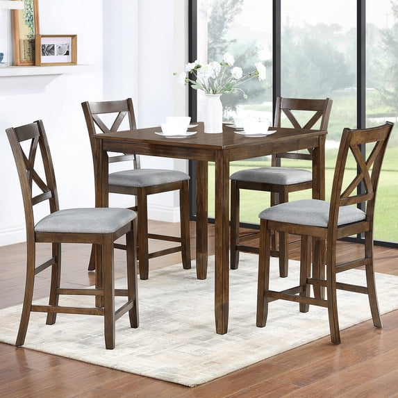 5 Piece Dining Table Set, Wooden Dining Square Table Set for 4, Counter ...