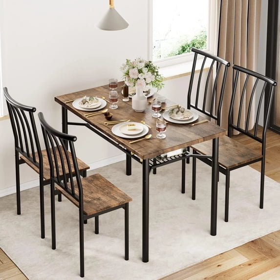 5 Piece Dining Table Set for 4 Dinitte Kitchen Table,4 Chairs, Storage ...
