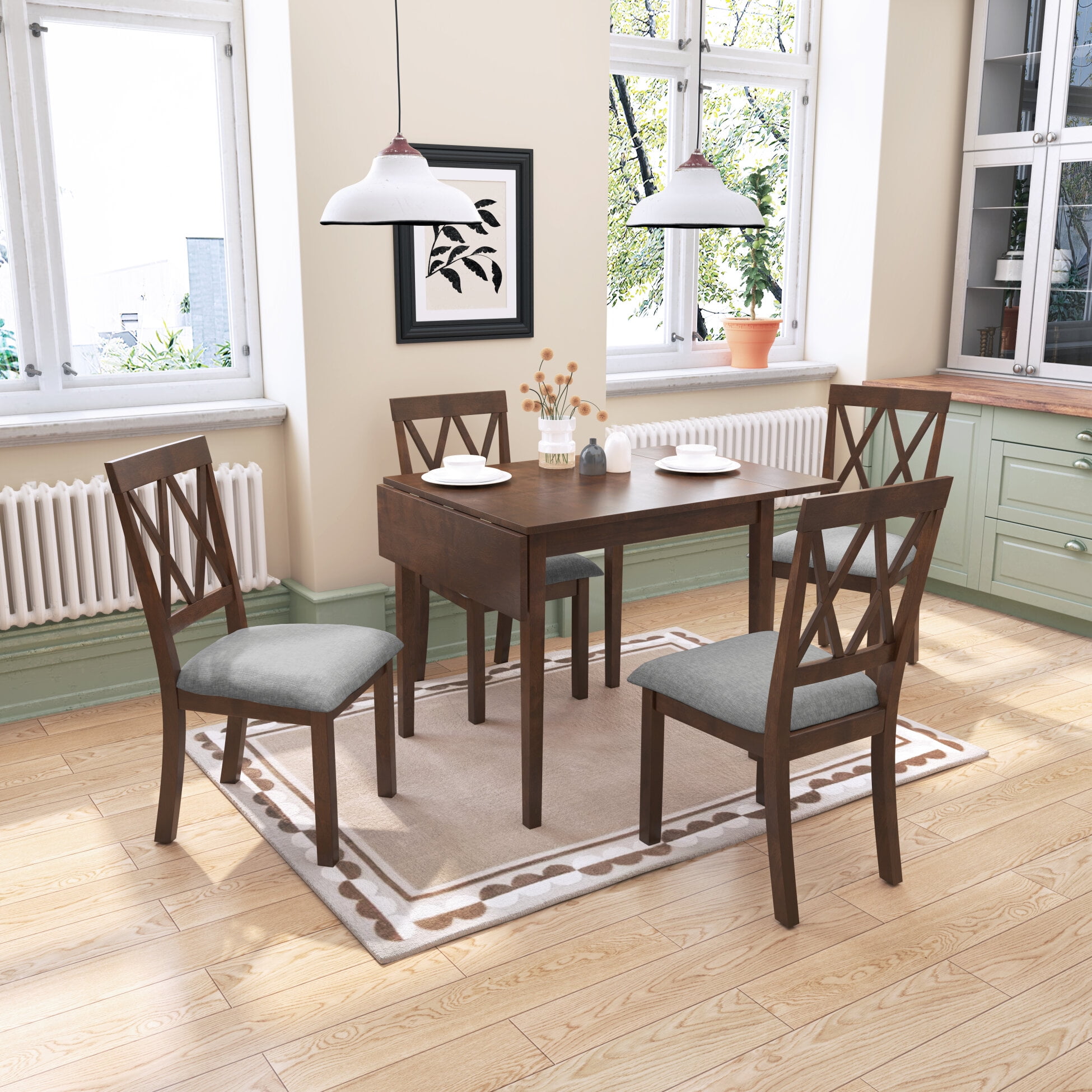 5 Piece Dining Table Set for 4, Extendable Kitchen Table Set with 4 ...
