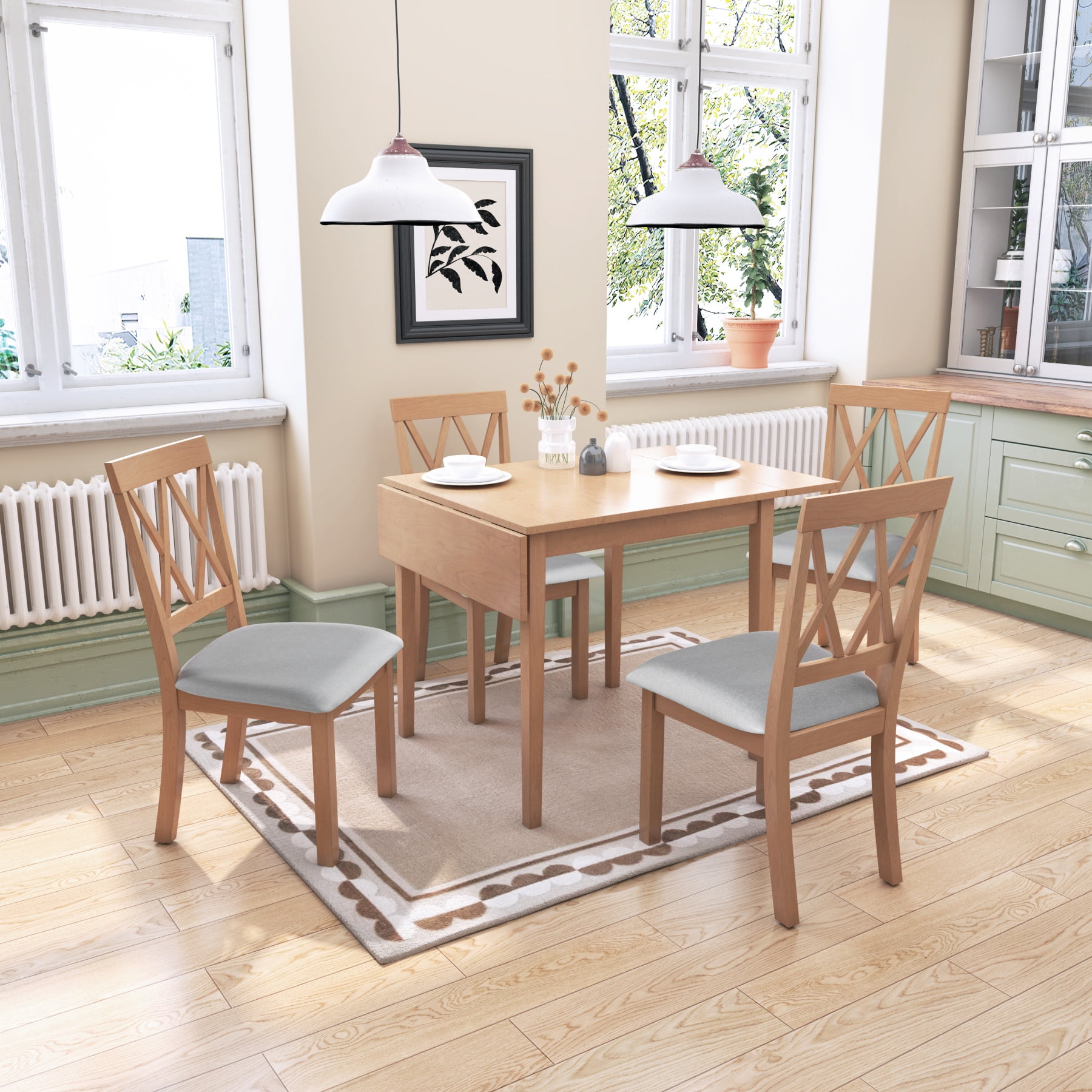 5 Piece Dining Table Set for 4, Extendable Kitchen Table Set with 4 ...