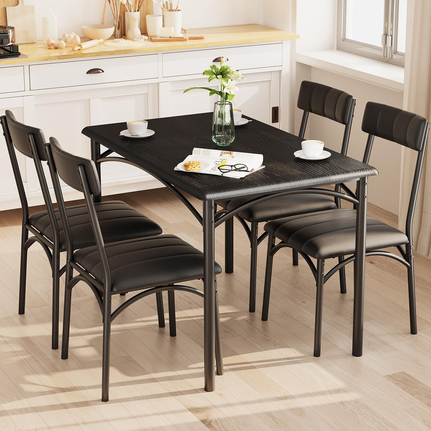 5-Piece Dining Table Set for 4, Rectangular Kitchen Table and ...