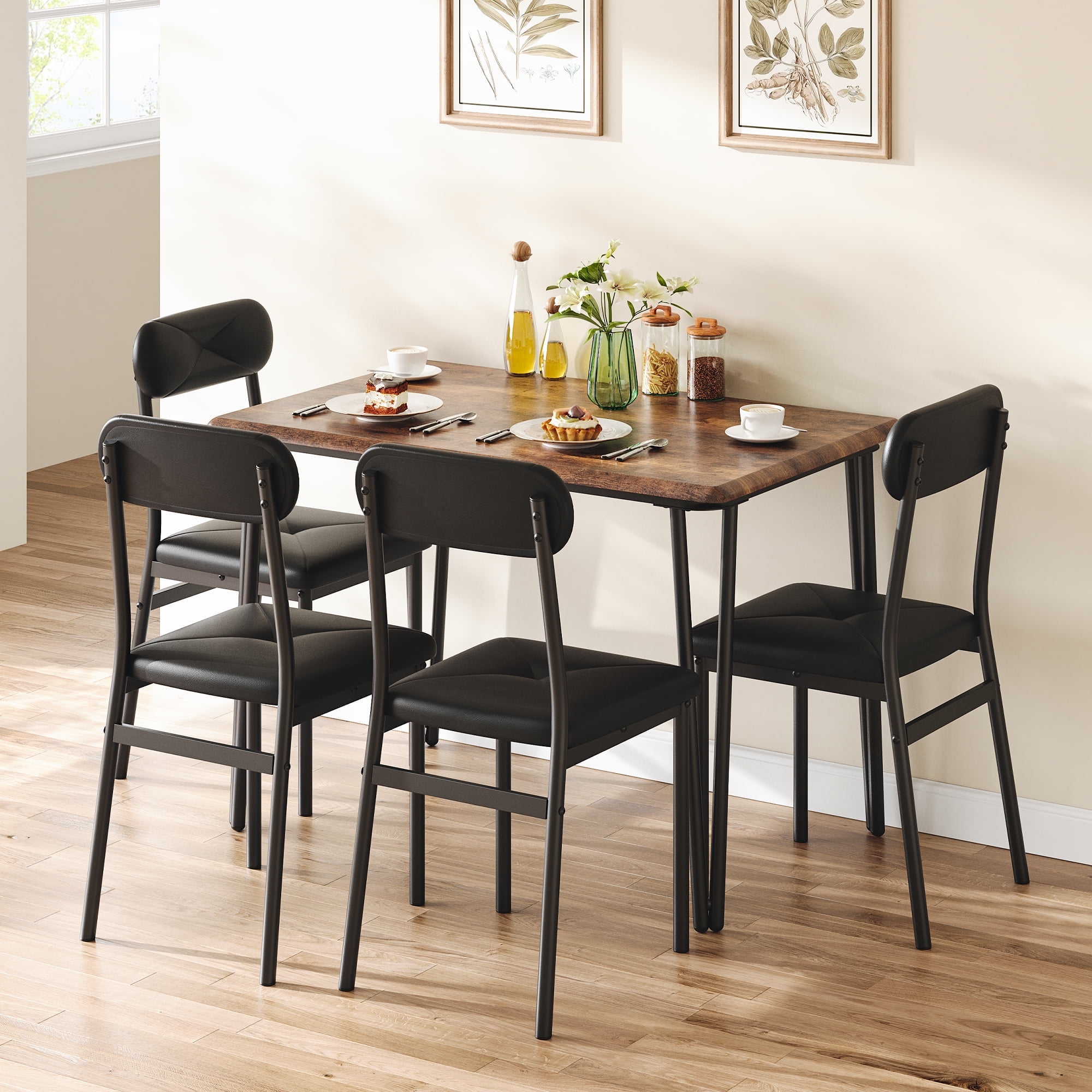 5-Piece Dining Table Set for 4, Small Square Kitchen Table with ...