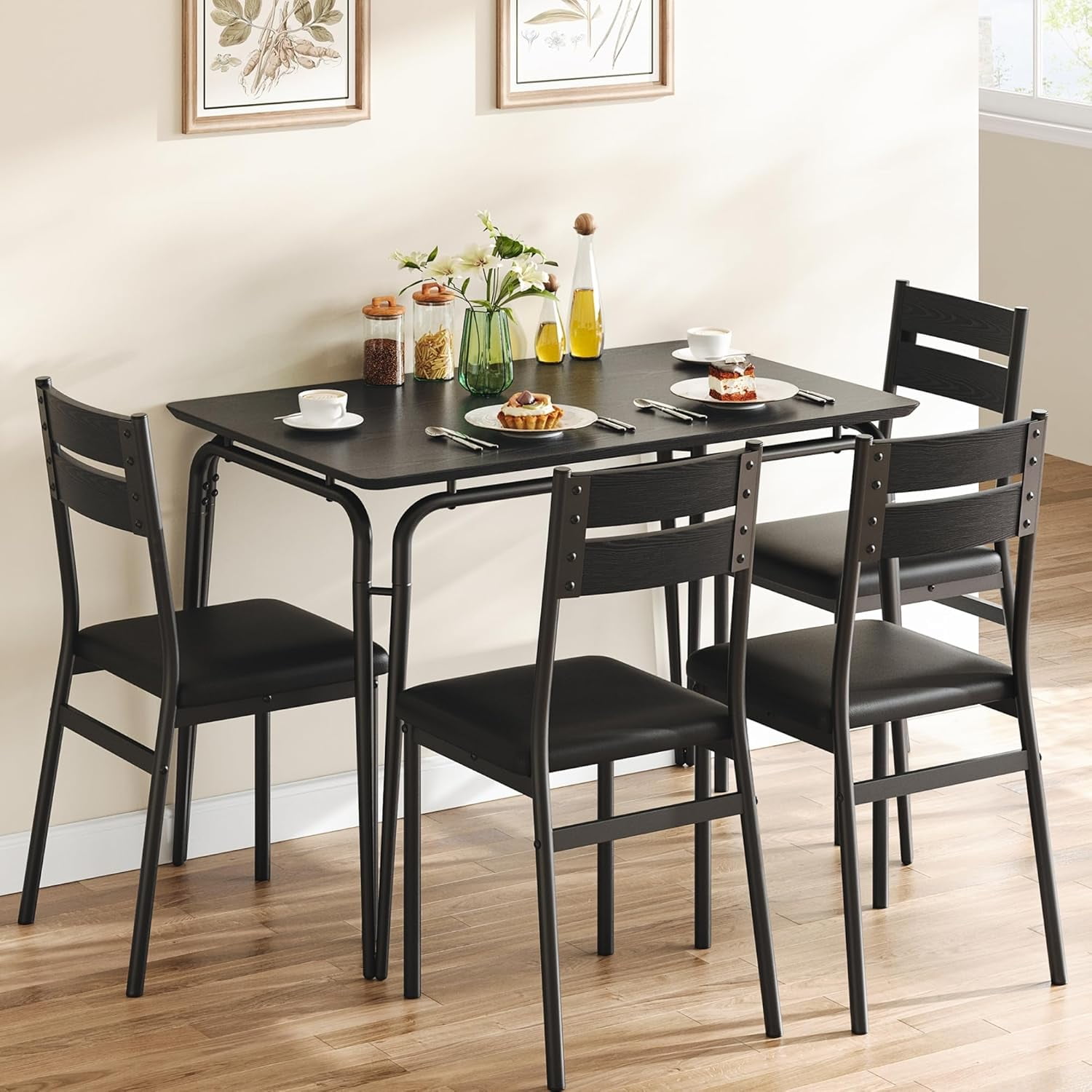 5-Piece Dining Table Set for 4, Small Square Table with 4 Upholstered ...