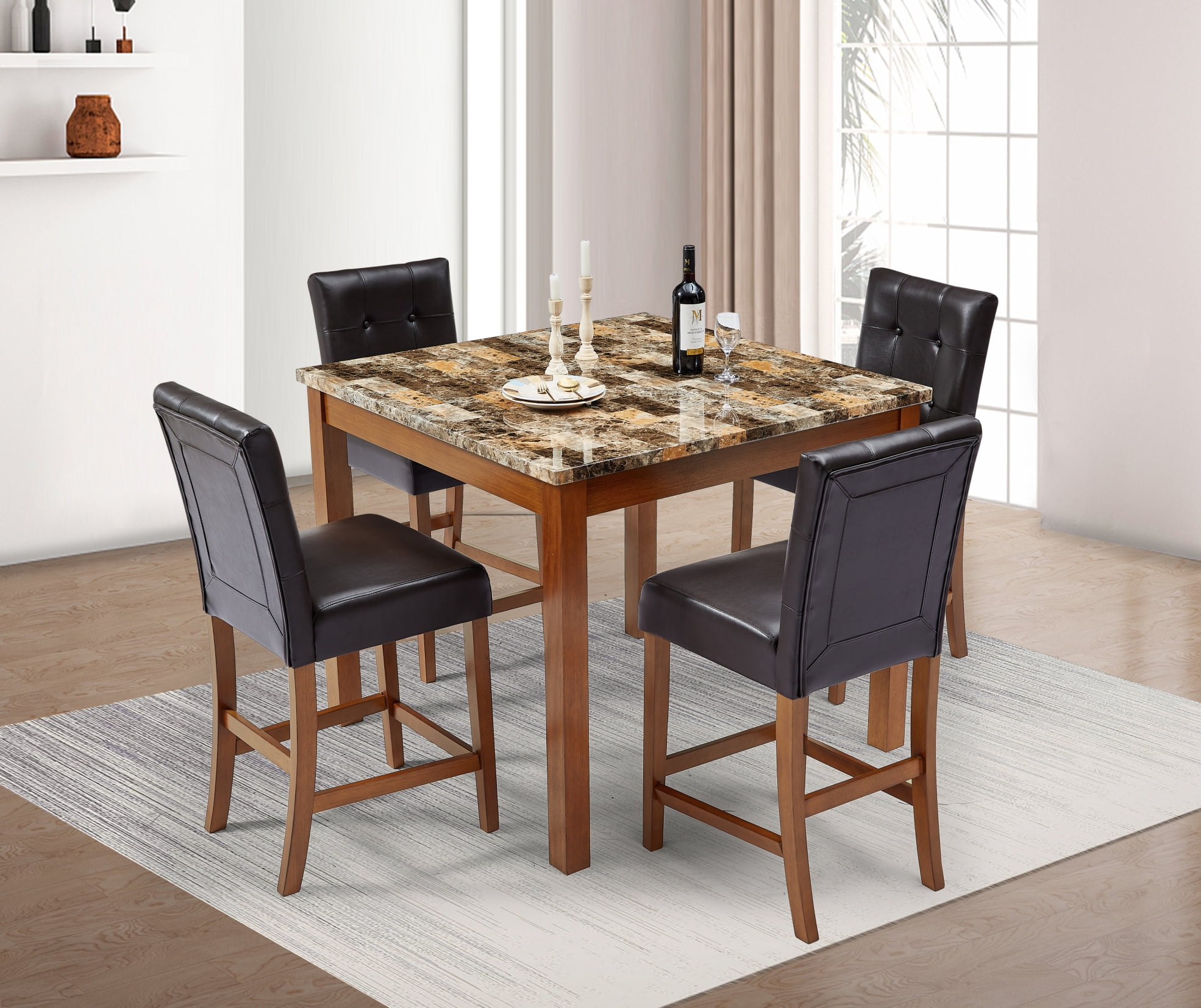 5 Piece Dining Table Set with 4 Chairs for Small Space, Counter Height ...
