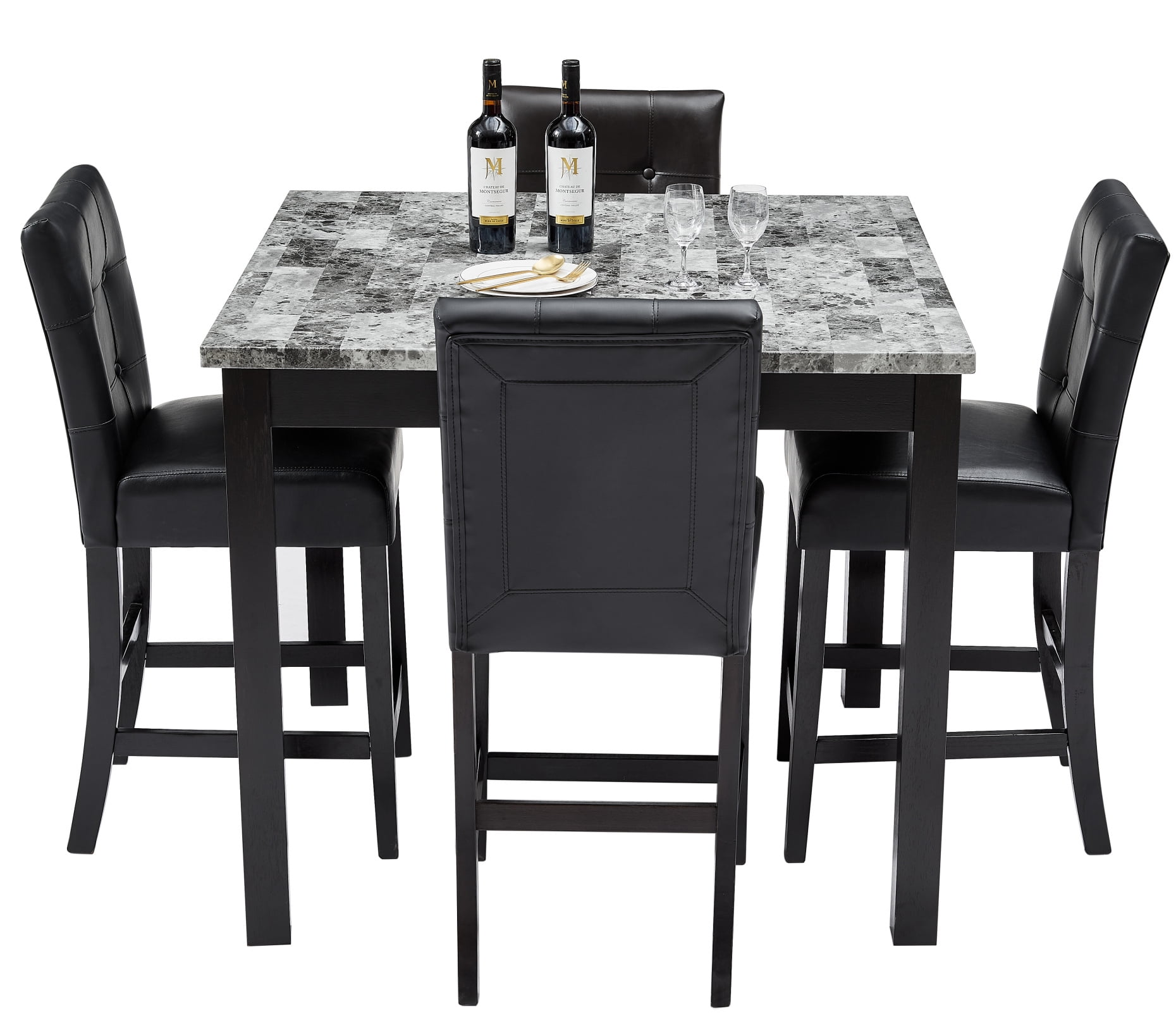 5 Piece Dining Table Set with 4 Chairs for Small Space, Counter Height ...