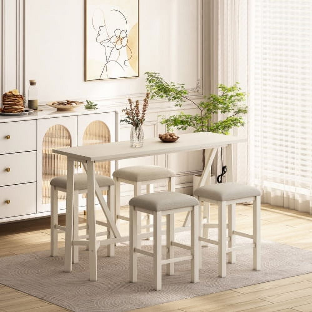 5-Piece Dining Table Set with Power Outlets,Bar Kitchen Table Set with ...