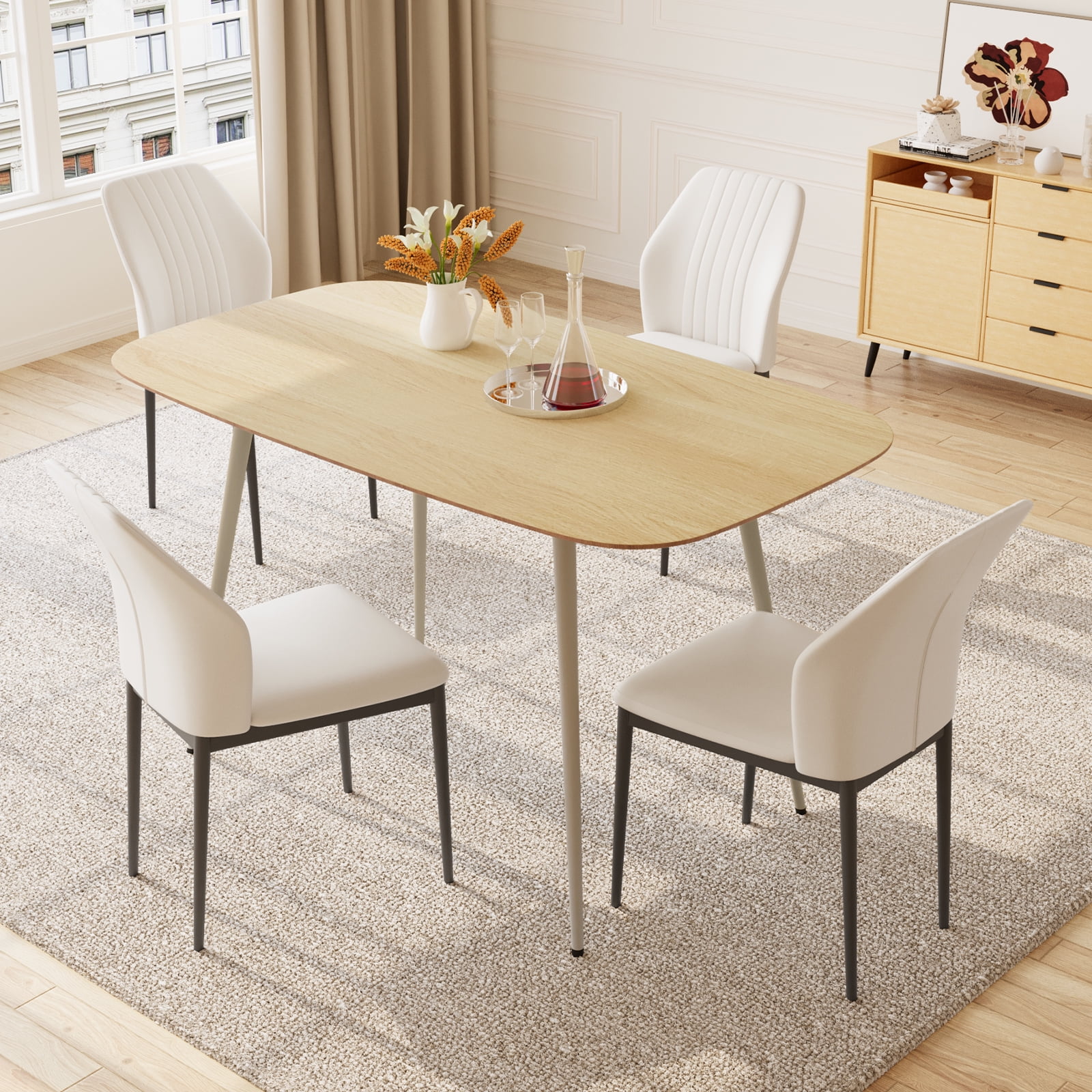 7-Piece Indoor Kitchen Room Dining Set, Sintered Stone Table & 6 PU ...
