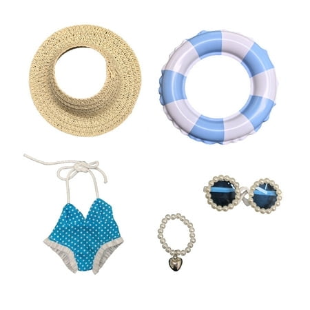 5-Piece Doll Clothes Swimsuit Set | Straw Hat, Pearl Sunglasses, blue ...
