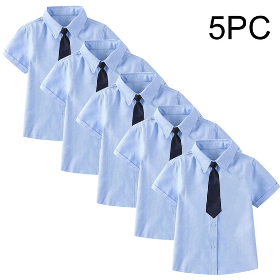5 Piece Dress Shirt Set for Boys And Girls Short Sleeve Collared ...
