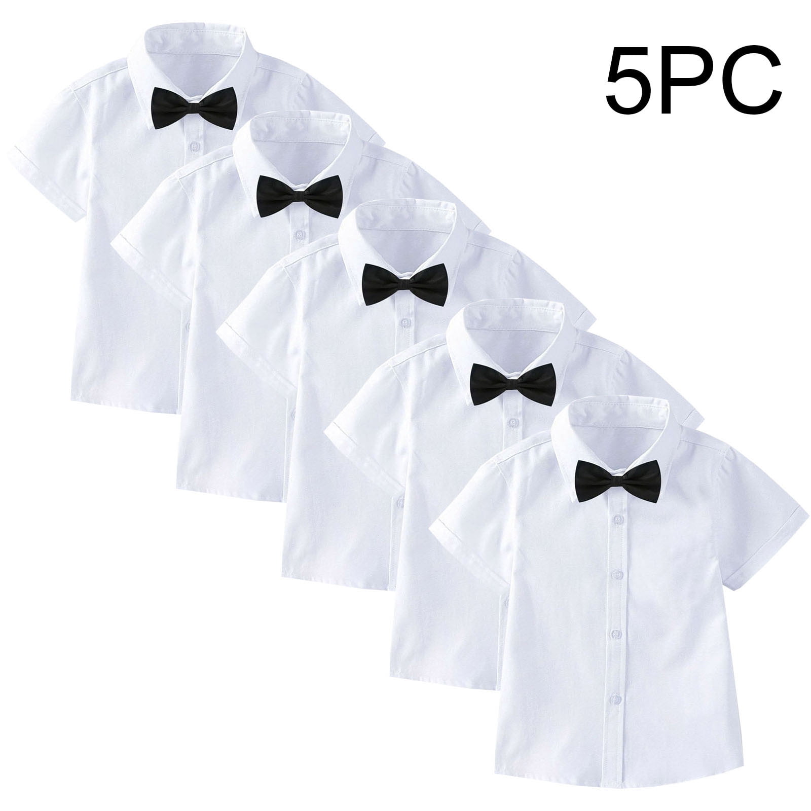 5 Piece Dress Shirt Set for Kids Short Sleeve Collared Gentleman School ...