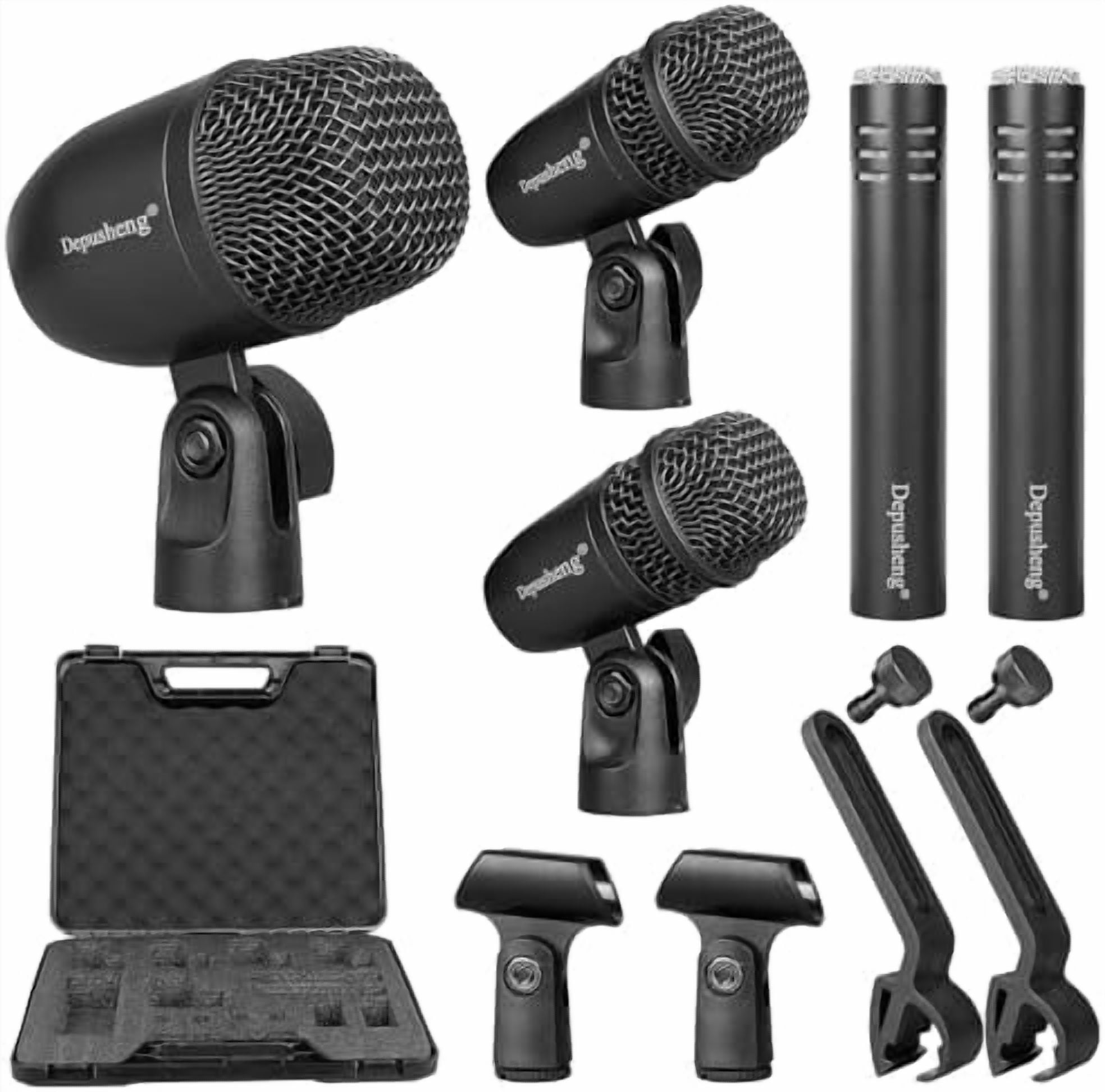 5-Piece Drum Microphone Set with 3 Dynamic Percussion Microphones and 2 ...