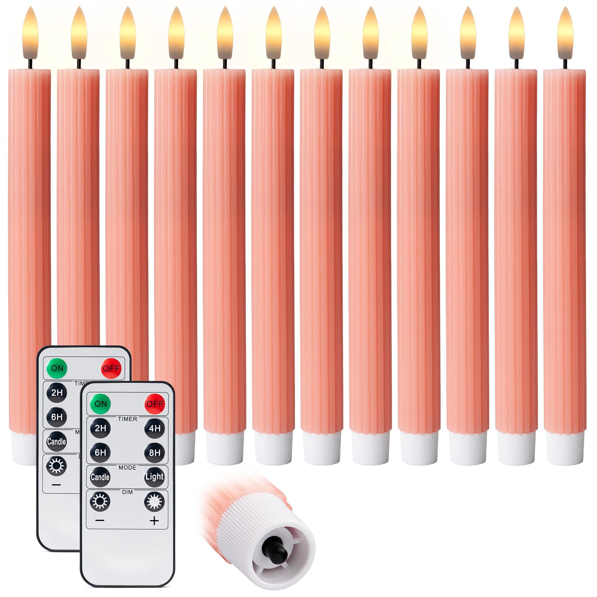 WYZworks 10" Fluted Ribbed LED Pink Peach Grooved Pillar Candles with 2 ...