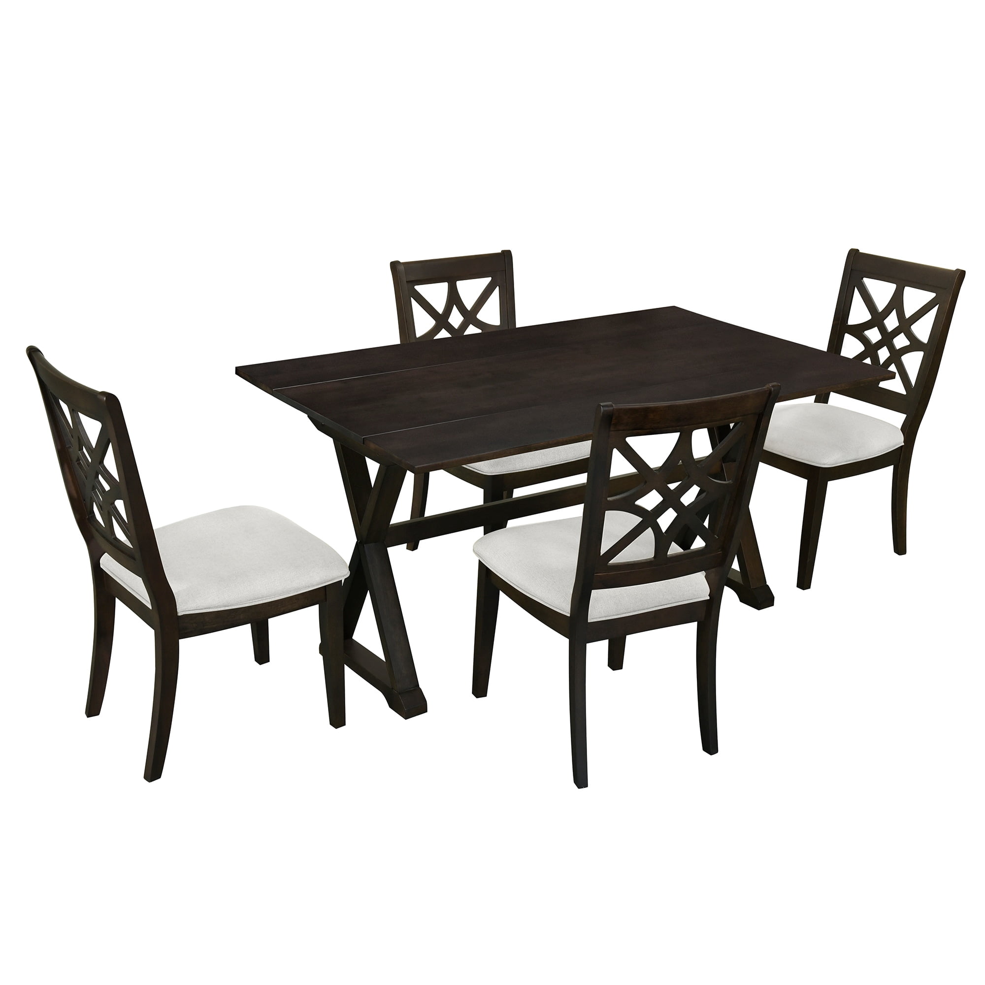 5-Piece Extendable Dining Set: 62*35.2" Table, X-shape Legs, Console ...