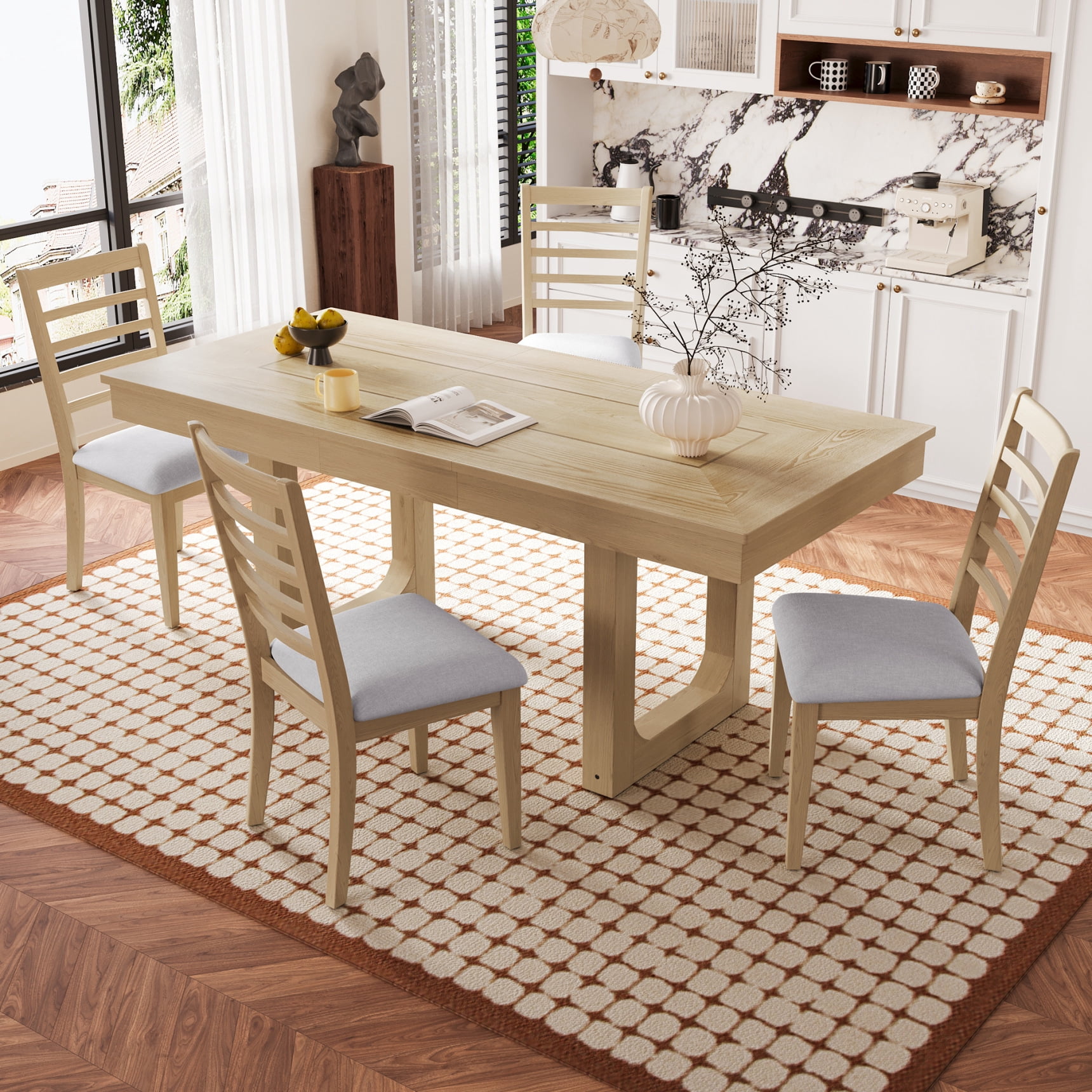 5-Piece Extendable Dining Table Set, Adjustable from 60" to 78 ...