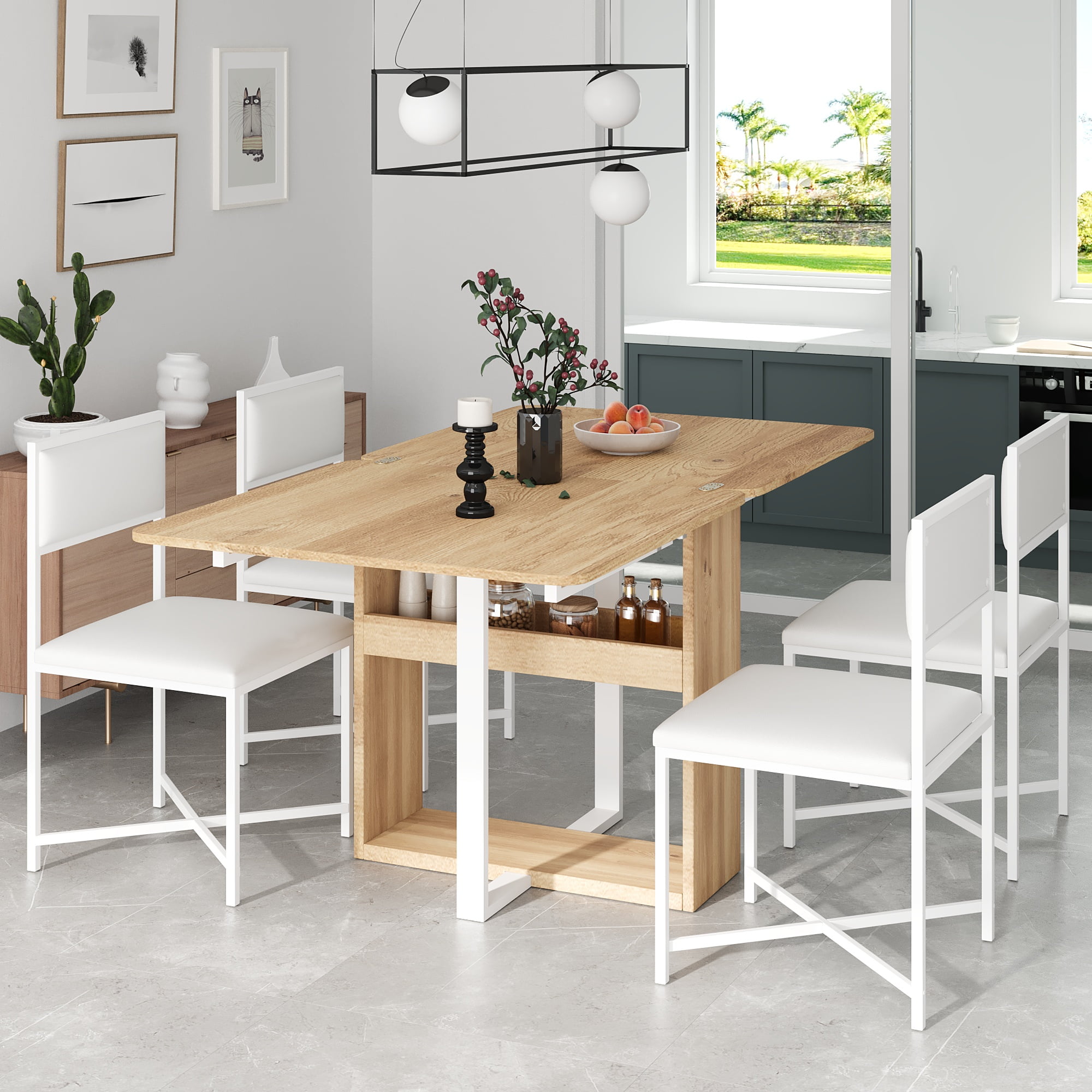 5-Piece Extendable Dining Table Set, Modern Compact Design Table ...