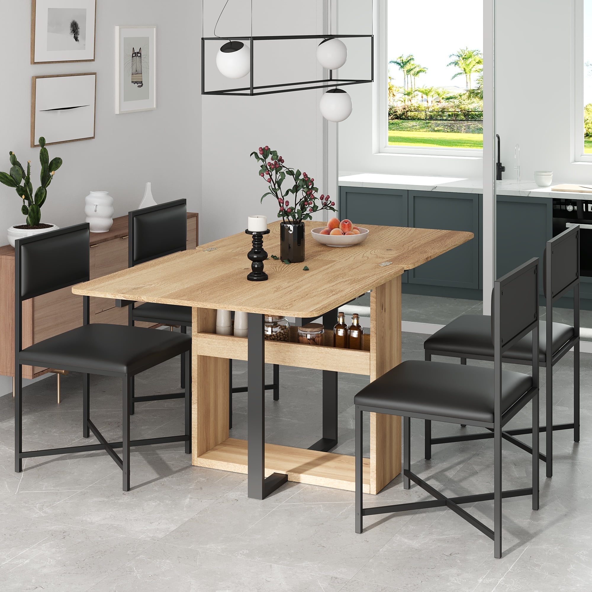 5-Piece Extendable Dining Table Set, Modern Foldable Square Kitchen ...