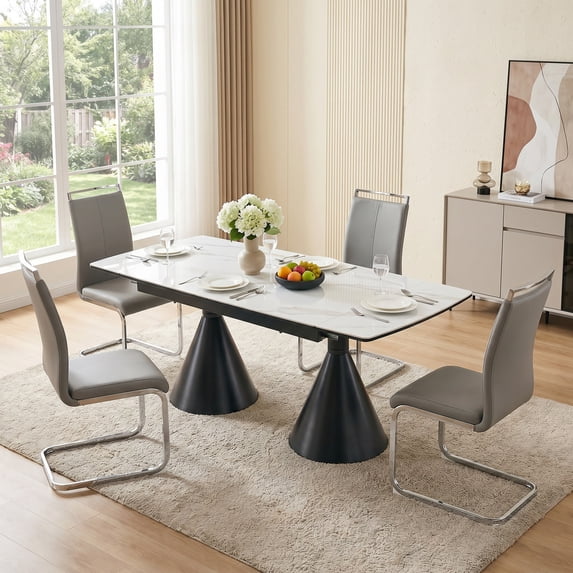 Sumdeal 5-Piece Dining Table Set for 4, Extendable Table with Light ...