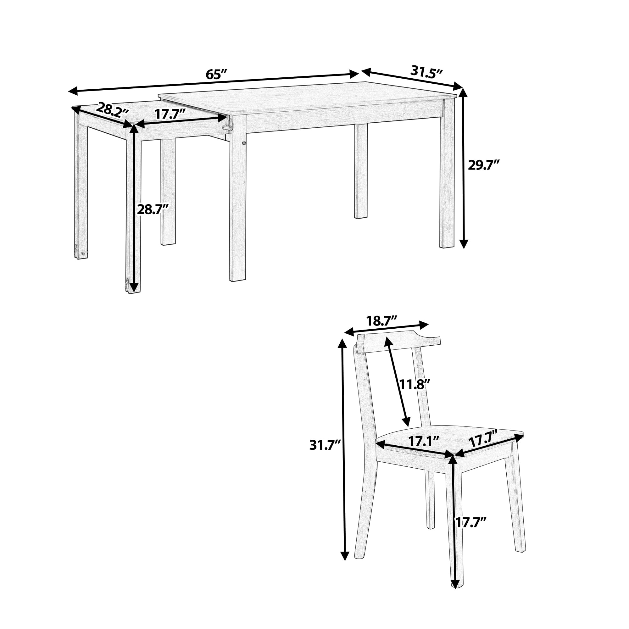 5-Piece Extendable Dining Table Set with Wheels Natural - Walmart.com