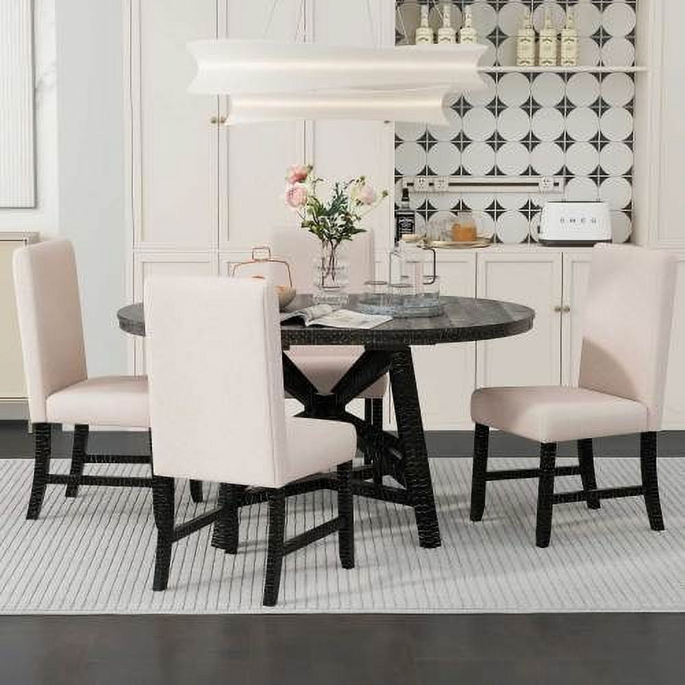 THOWDEE 5 Piece Extendable Round Table MDF and Acacia Veneer Dining Set ...
