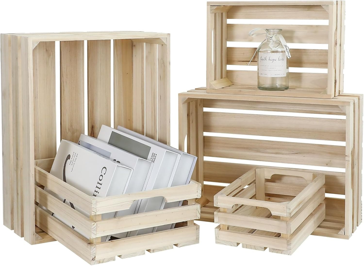 5-Piece Farmhouse Wooden Crate Set - Rustic Wooden Crates for Display ...