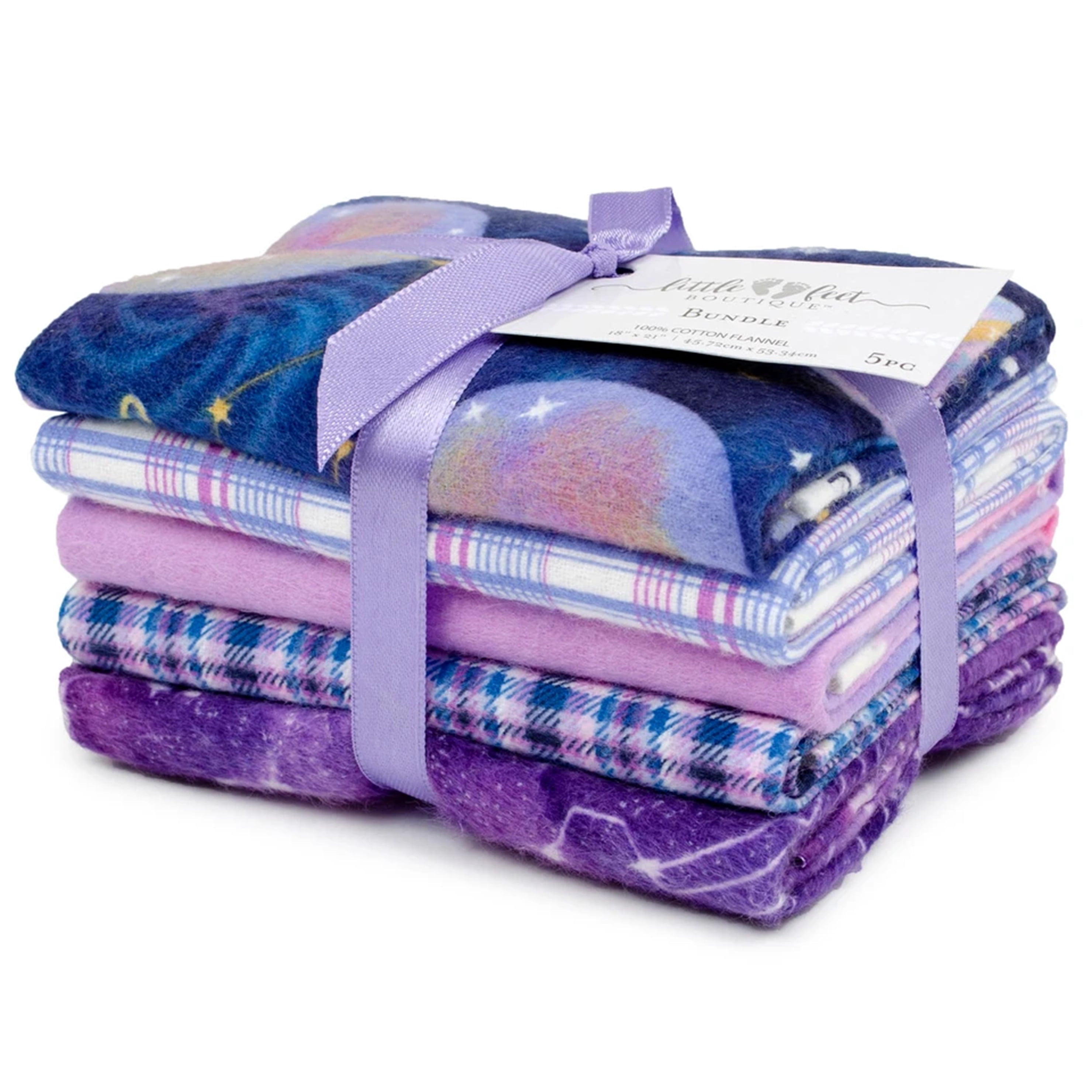 5 Piece Fat Quarter FLANNEL Cotton Fabric Universe Stars Checks Childs ...