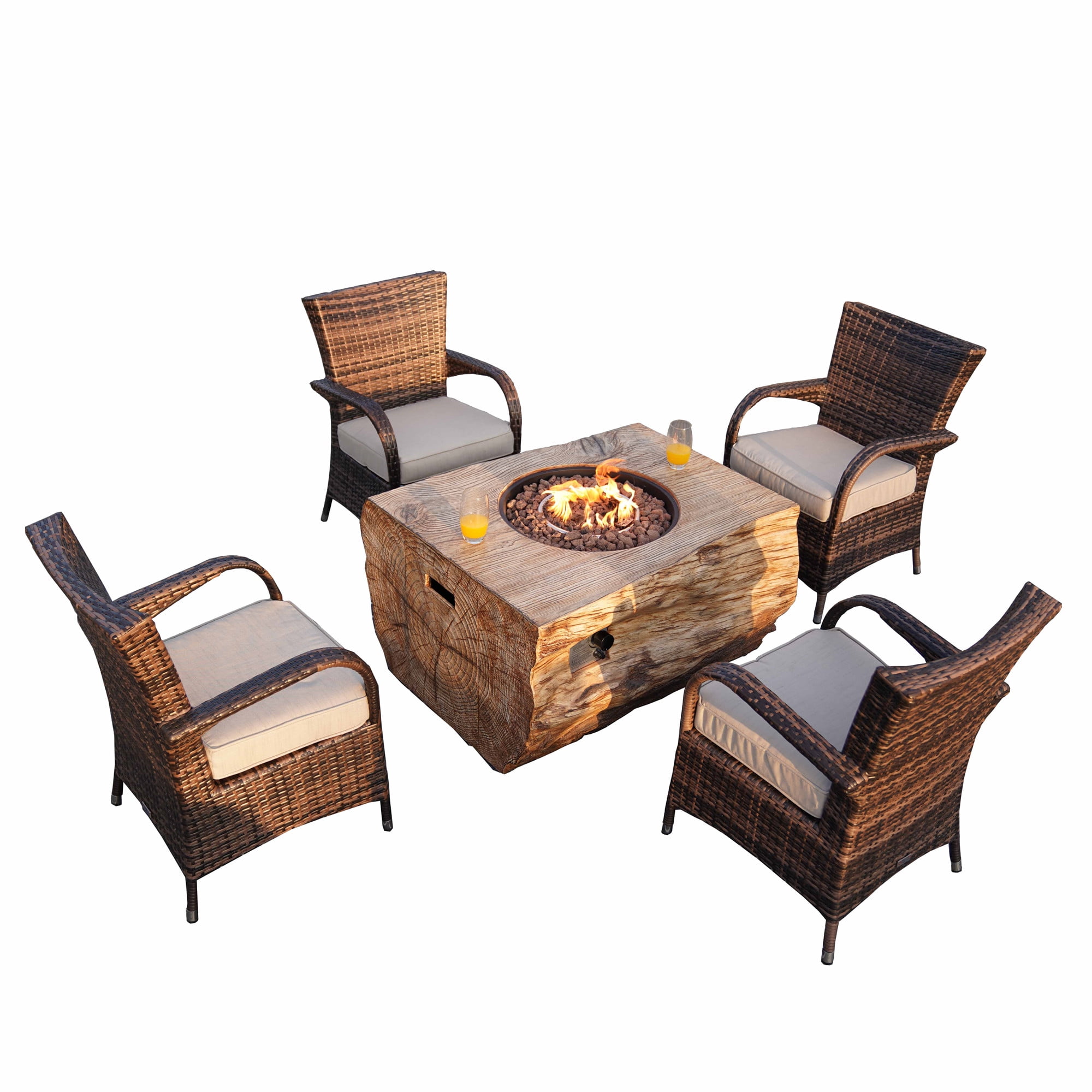 5-Piece Fire Pit Table Set Outdoor Patio Furniture with 40" Gas Fire ...